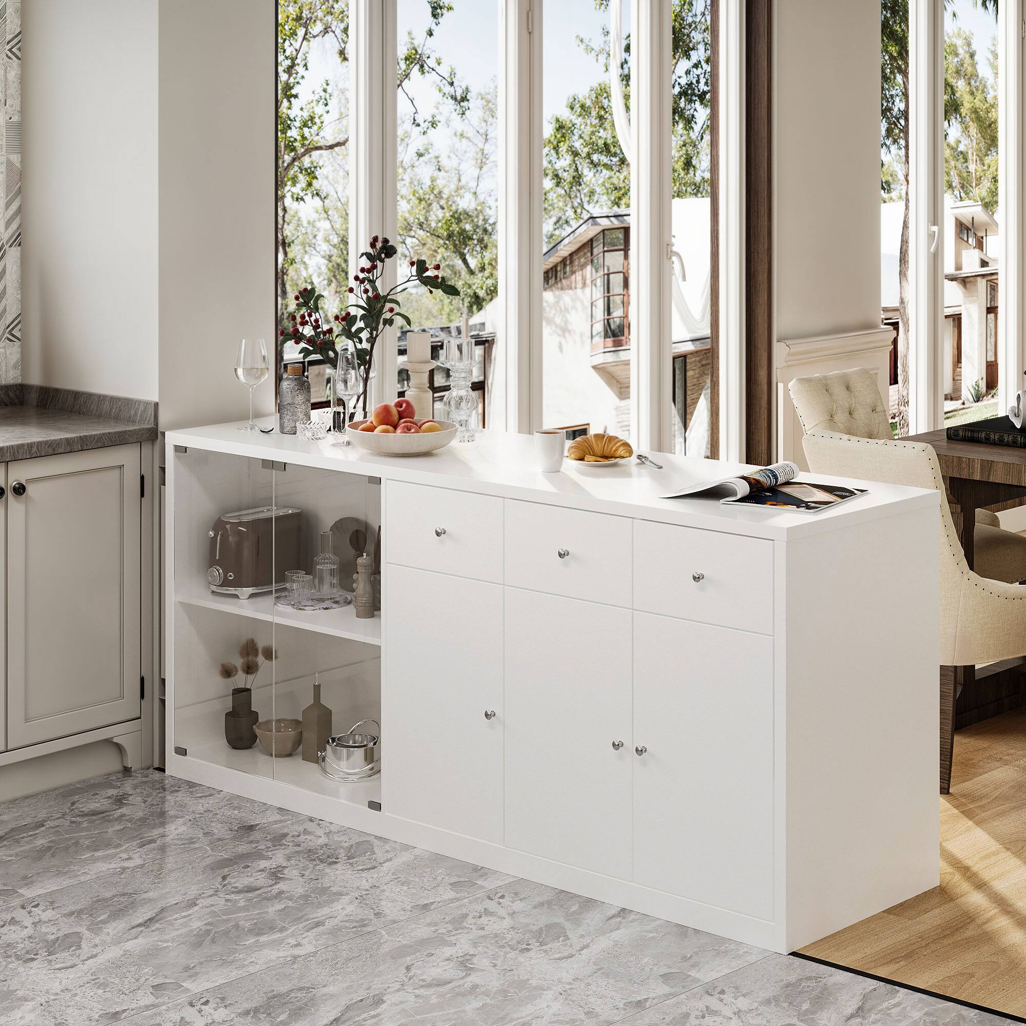 FUFU&GAGA Multi Functional Kitchen Storage Cabinet with Glass Doors ...