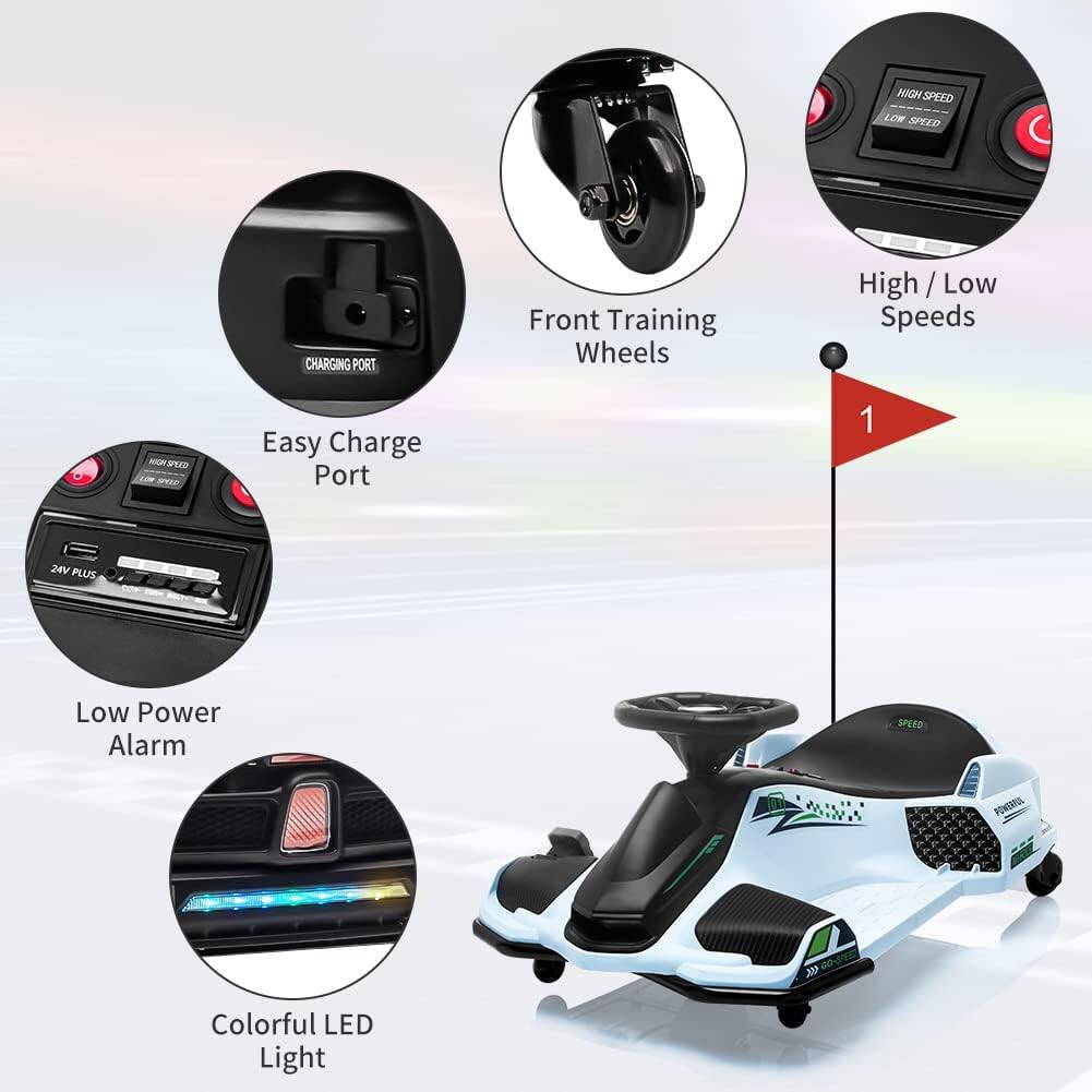Acekool 24V Kids Ride On Drifting Car, Electric Drift Go Kart with 180W ...