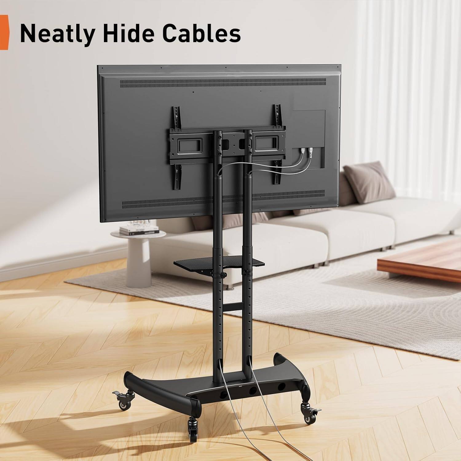 Cedar Assembly Rolling Tv Stand For 32 75 Flat/curved Led/lcd/oled Tvs ...