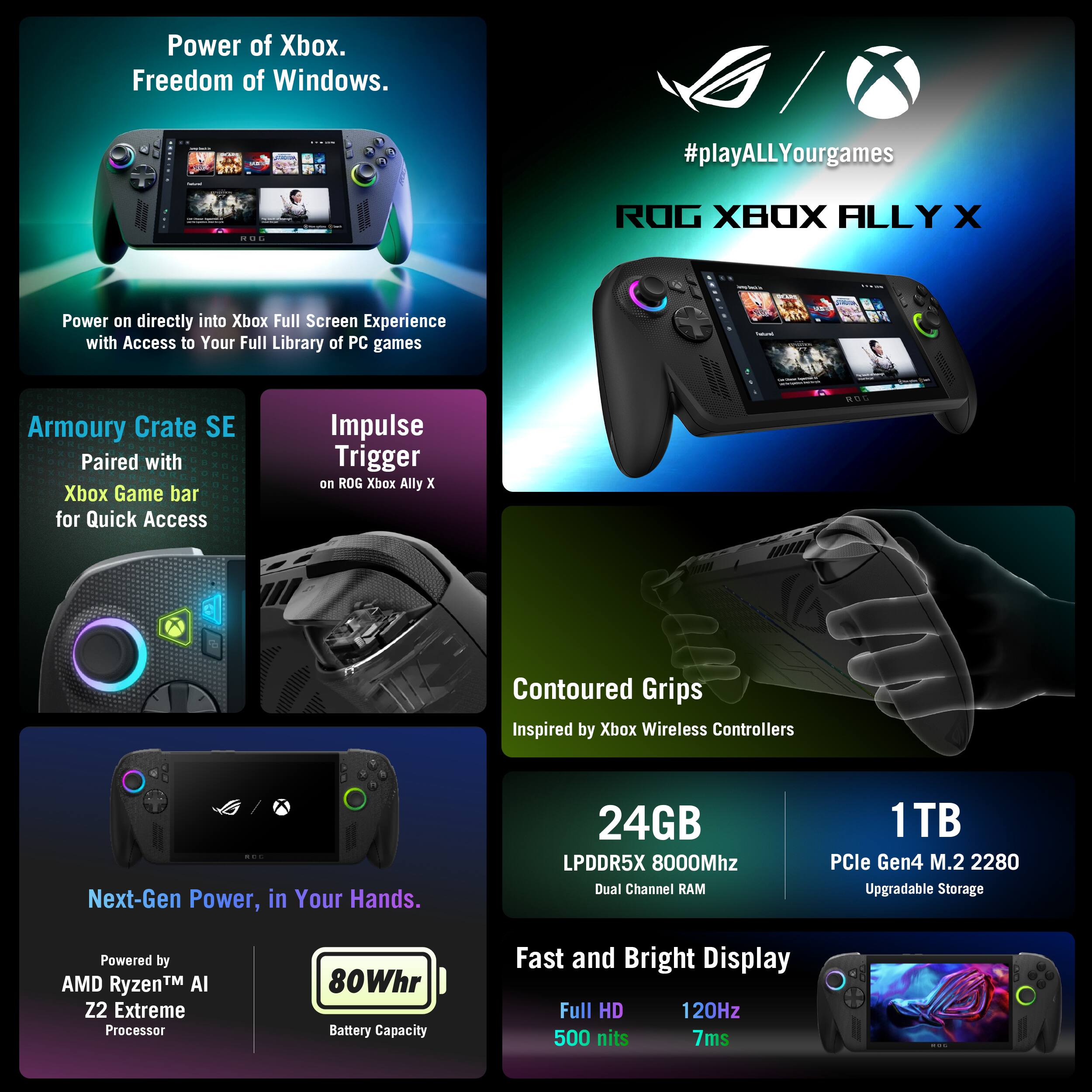 ROG Xbox Ally X 7" FHD 120Hz Gaming Handheld, 3 Month Xbox Game Pass ...