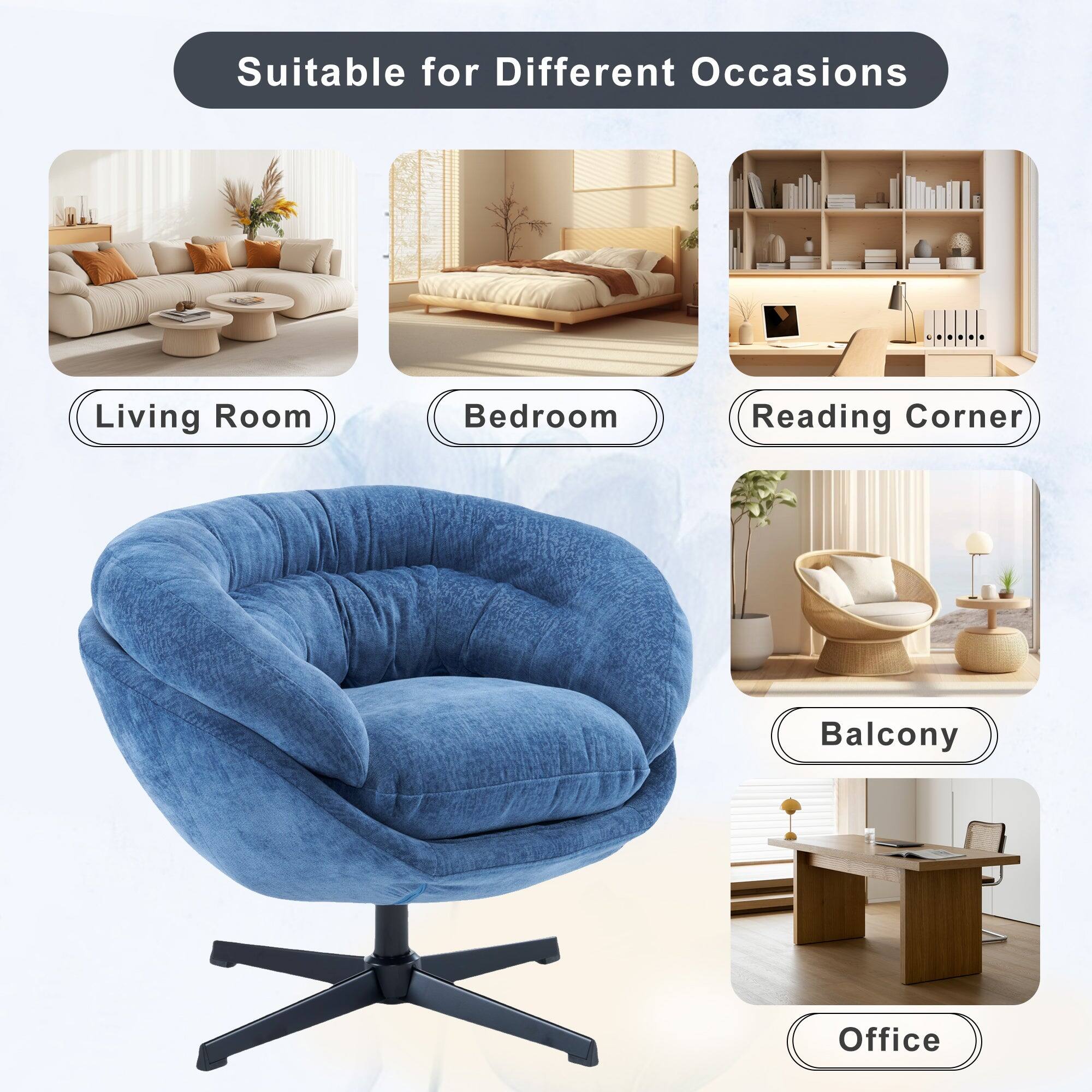 Boyel Living Navy Modern Chenille Round Swivel Office Chair with ...