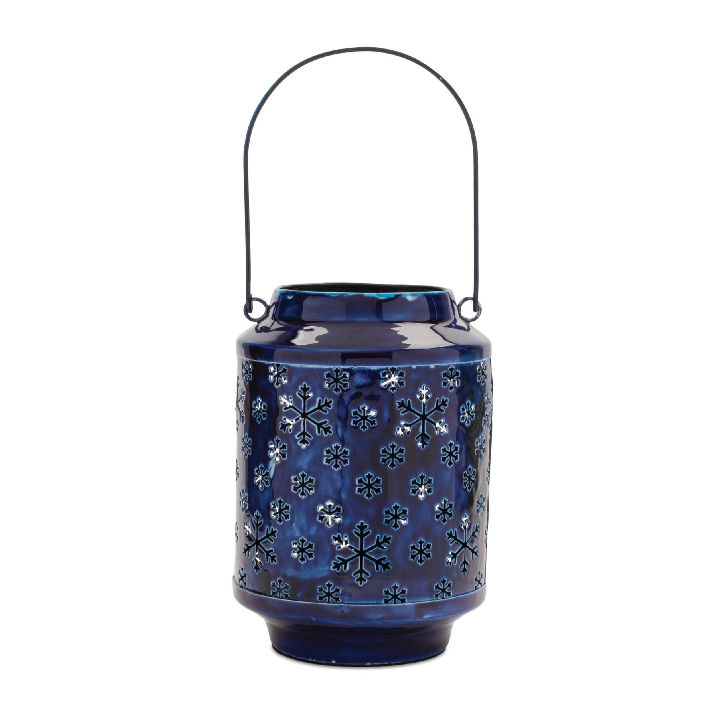 BreeBe Snowflake Punched Metal Candle Lantern 9.5"H Blue 95008DS - Best Buy