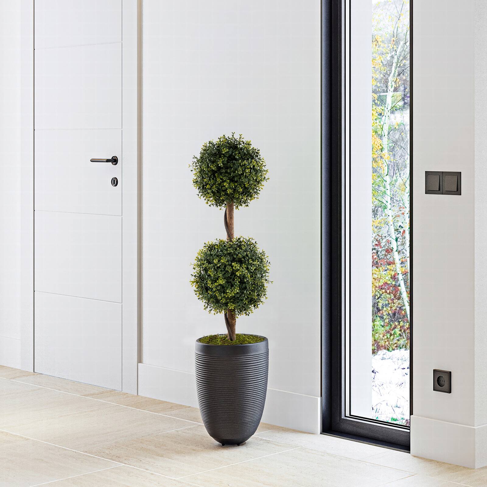 Gymax Set of 2 Artificial Double Topiary Ball Trees 3 FT Faux Boxwood ...