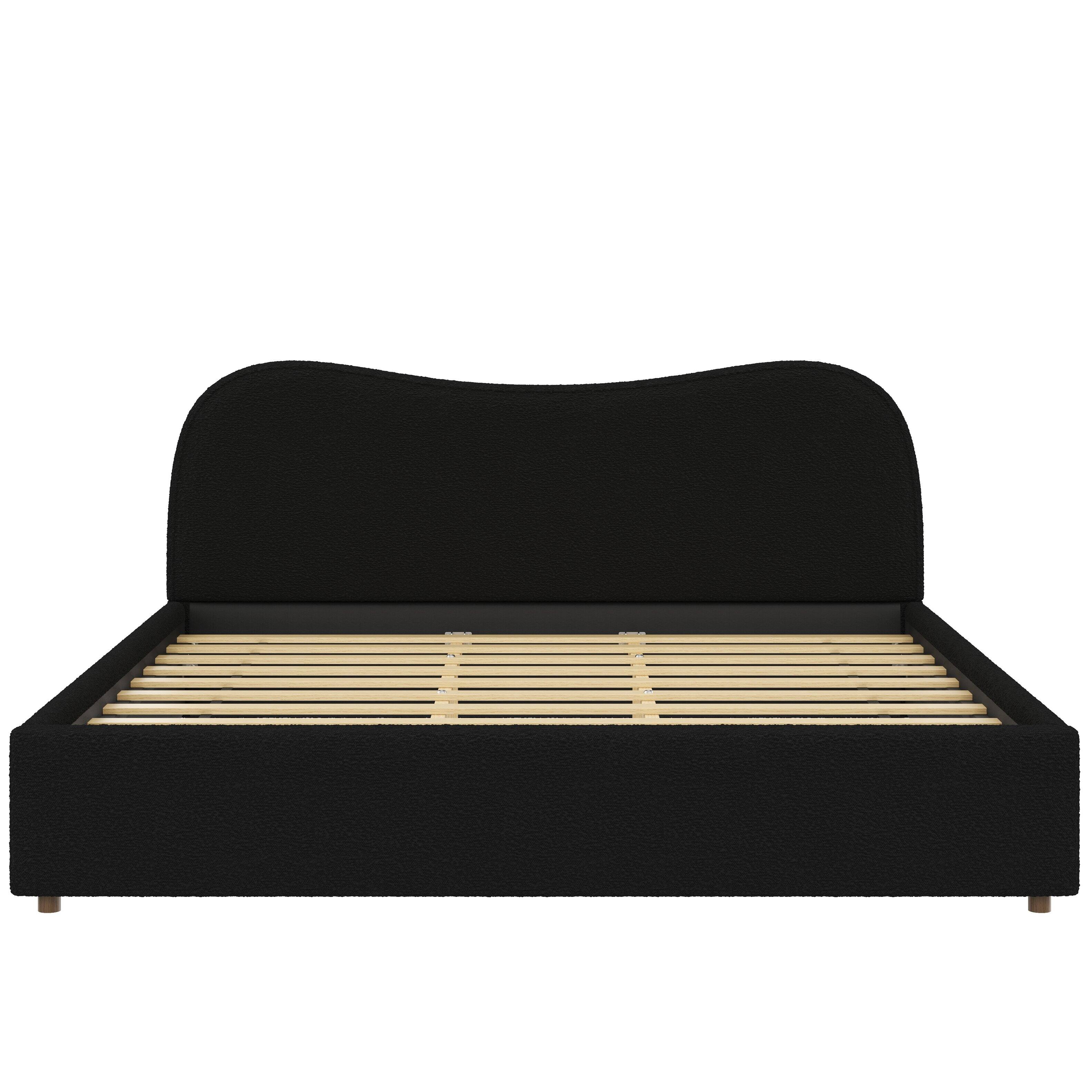 Whisen King Size Upholstered Platform Bed Frame with Curved Headboard ...