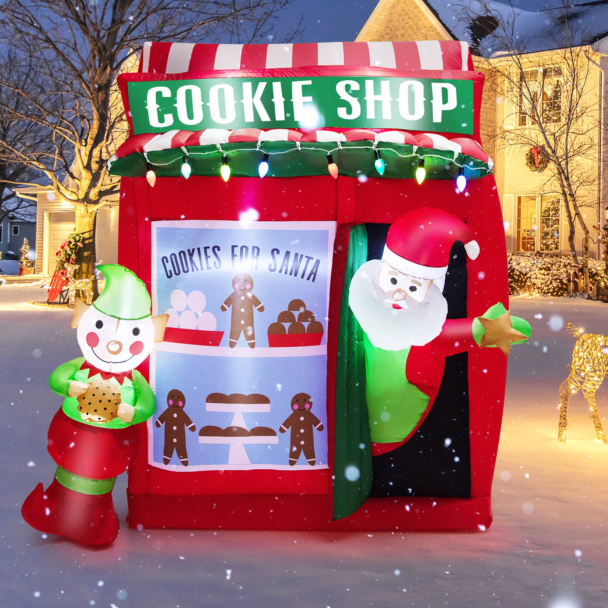 Costway 6.3 FT Inflatable Gingerbread Cookie Shop with Santa Clause ...