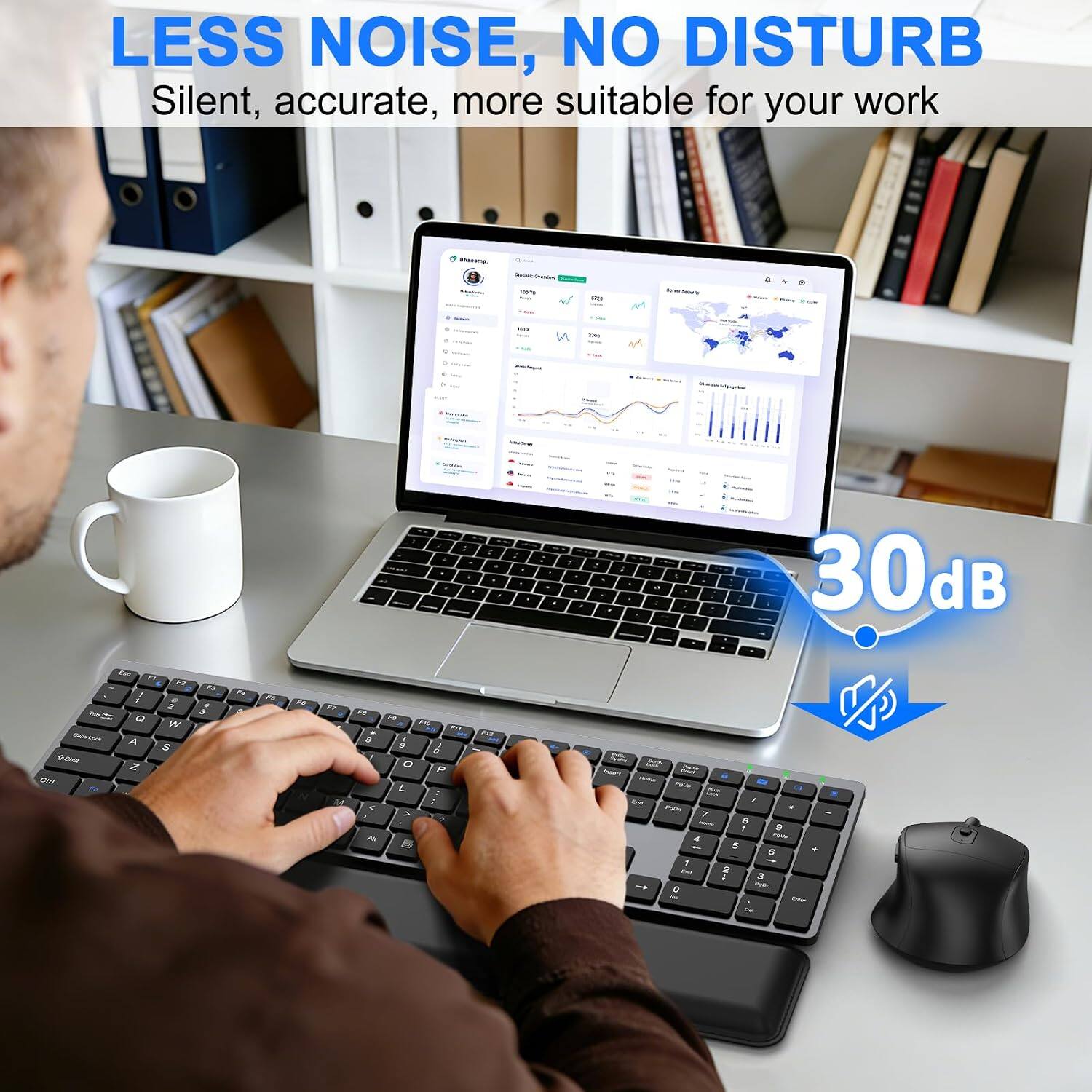 Luckbyte Wireless Keyboard and Mouse Combo, Full Size Silent Keyboard ...