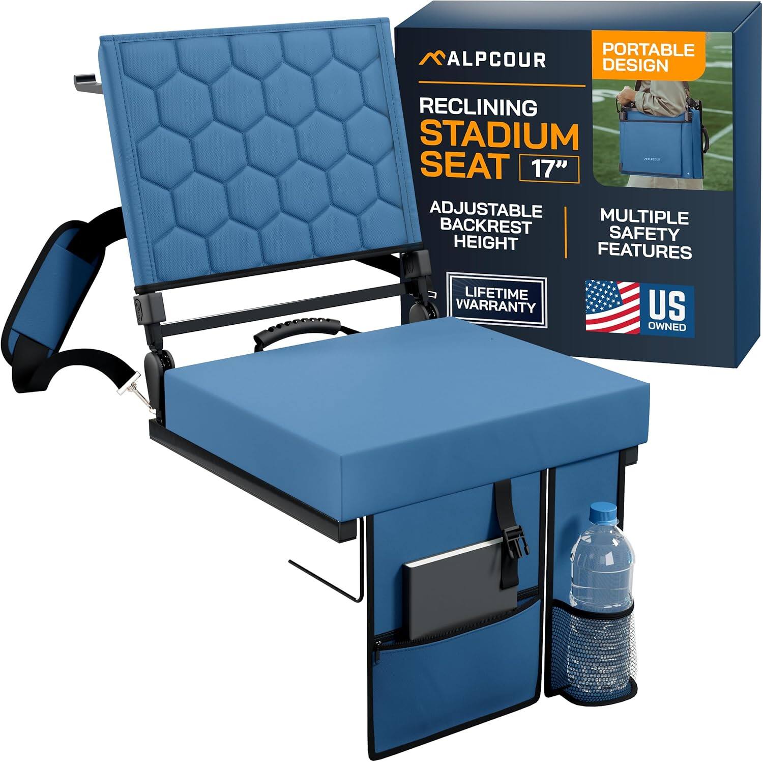 Alpcour Folding Reclining Stadium Seat with Back Support for Bleachers ...
