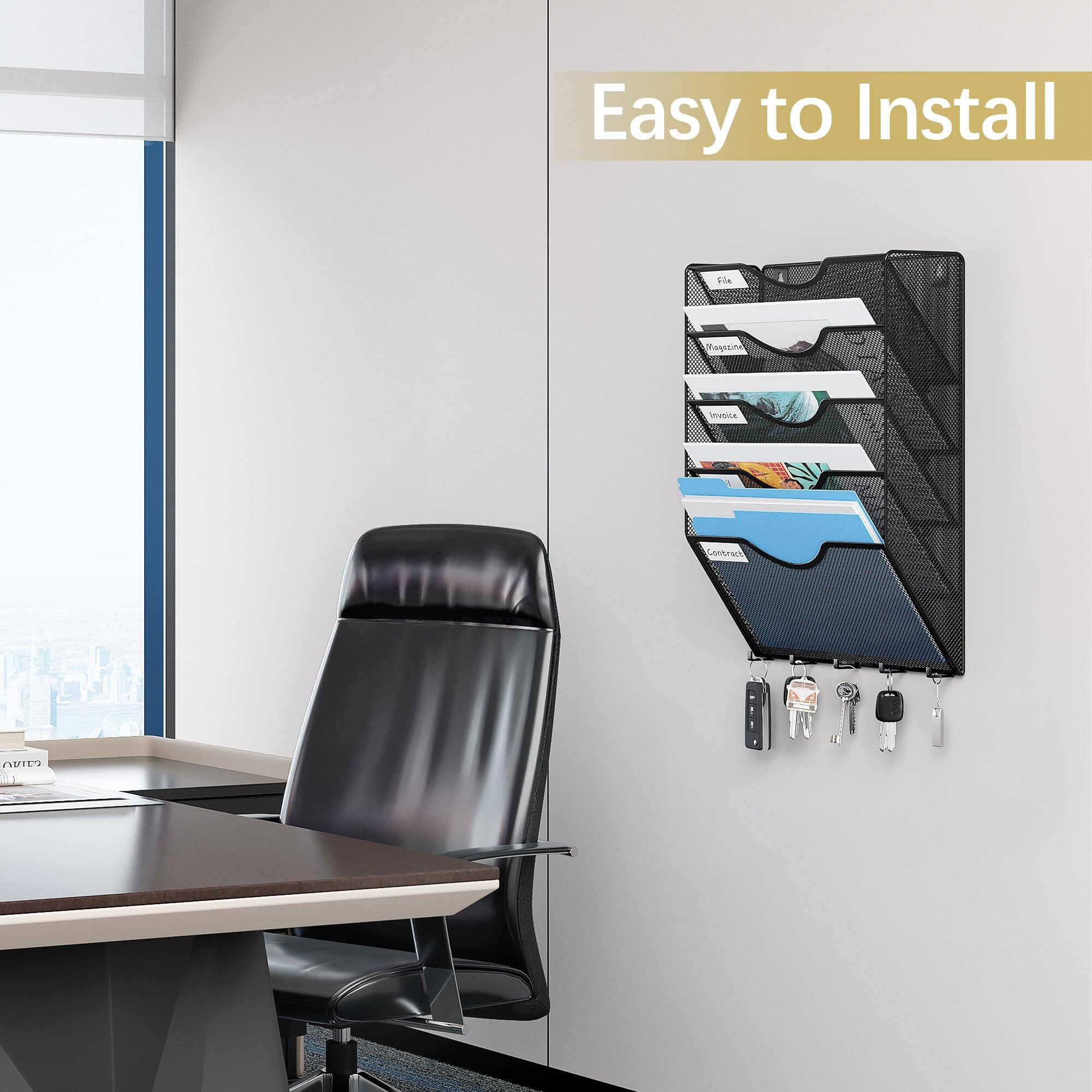 Dapper Styles 5 Pocket Mesh Hanging Wall File Organizer With Key Holder Easily Managment And ...