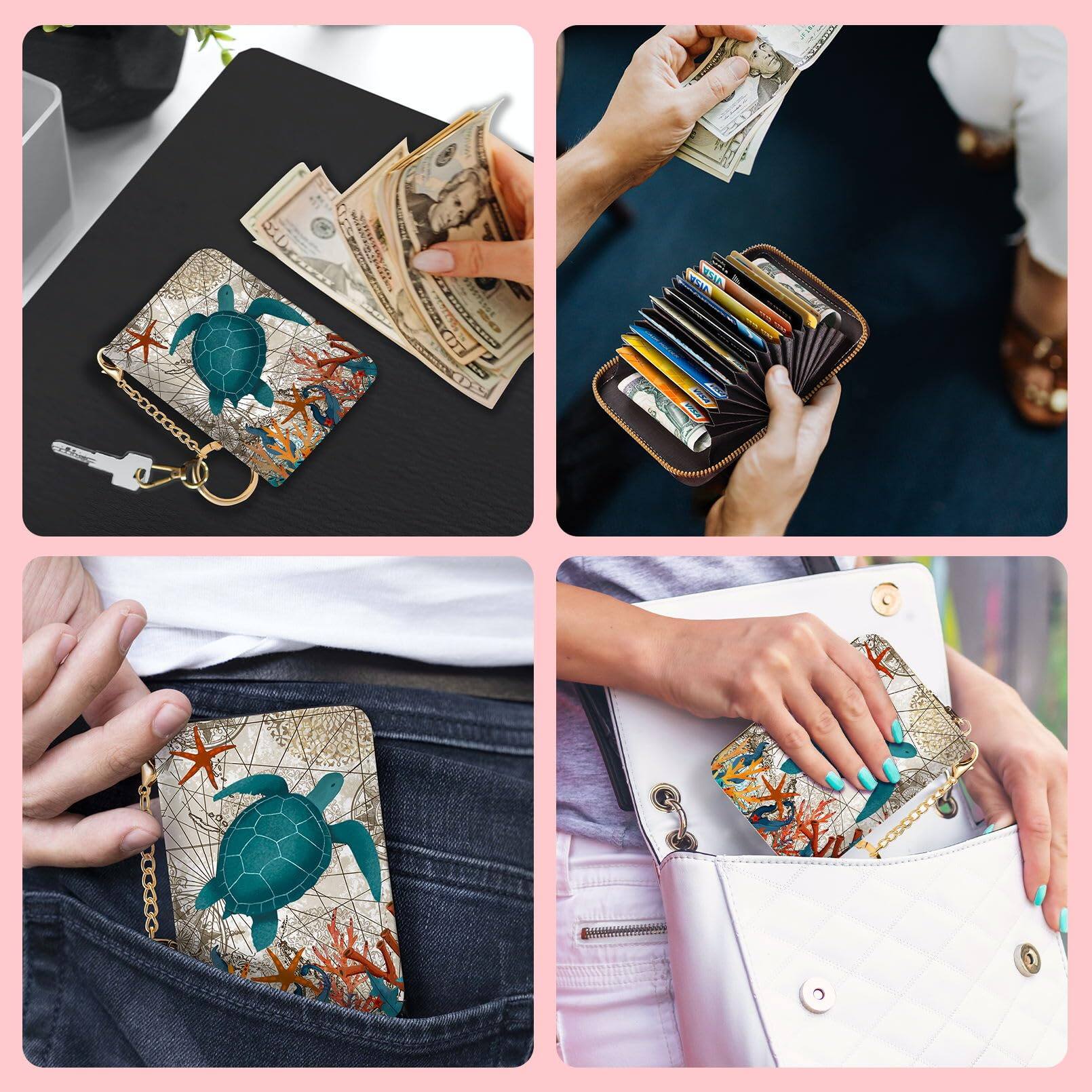 Jadie Link Rfid Credit Card Holder Wallets Women Small Case Wallet Keychain Zipper Leather Sea ...