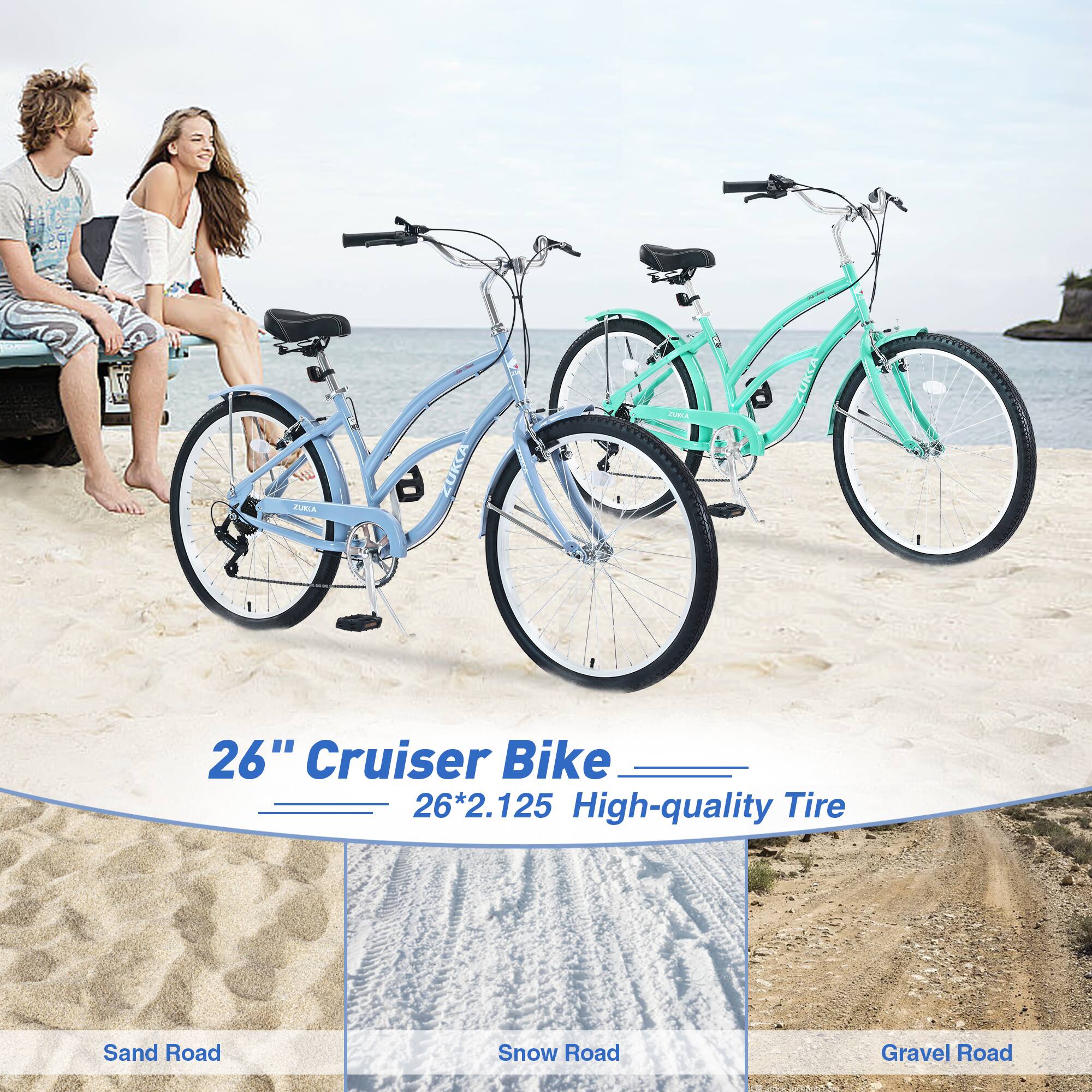 Aukfa 26 Inch Cruiser Bike 7 Speed, Easy Installation, Steel Frame ...