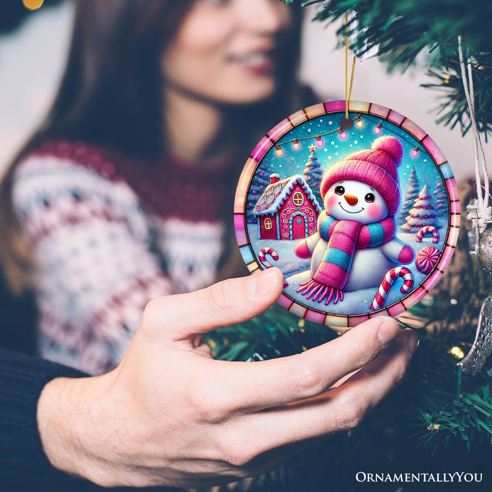 OrnamentallyYou Snowman Candyland Pink Themed Ornament Gift for Cozy ...
