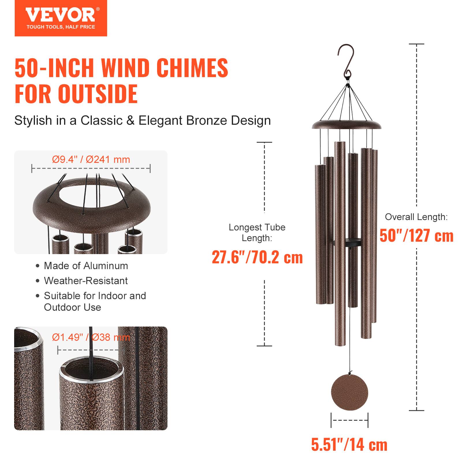 VEVOR Wind Chimes for Outside, 50", Deep Tone Wind Chimes with 6 Tubes ...