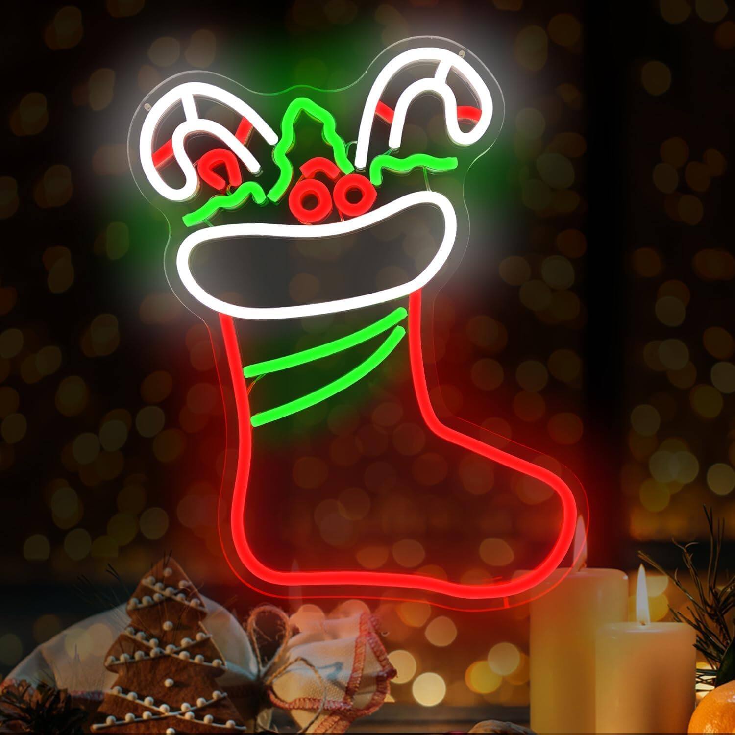 Auledio Christmas Stocking Neon Sign Christmas Neon Signs for Wall ...