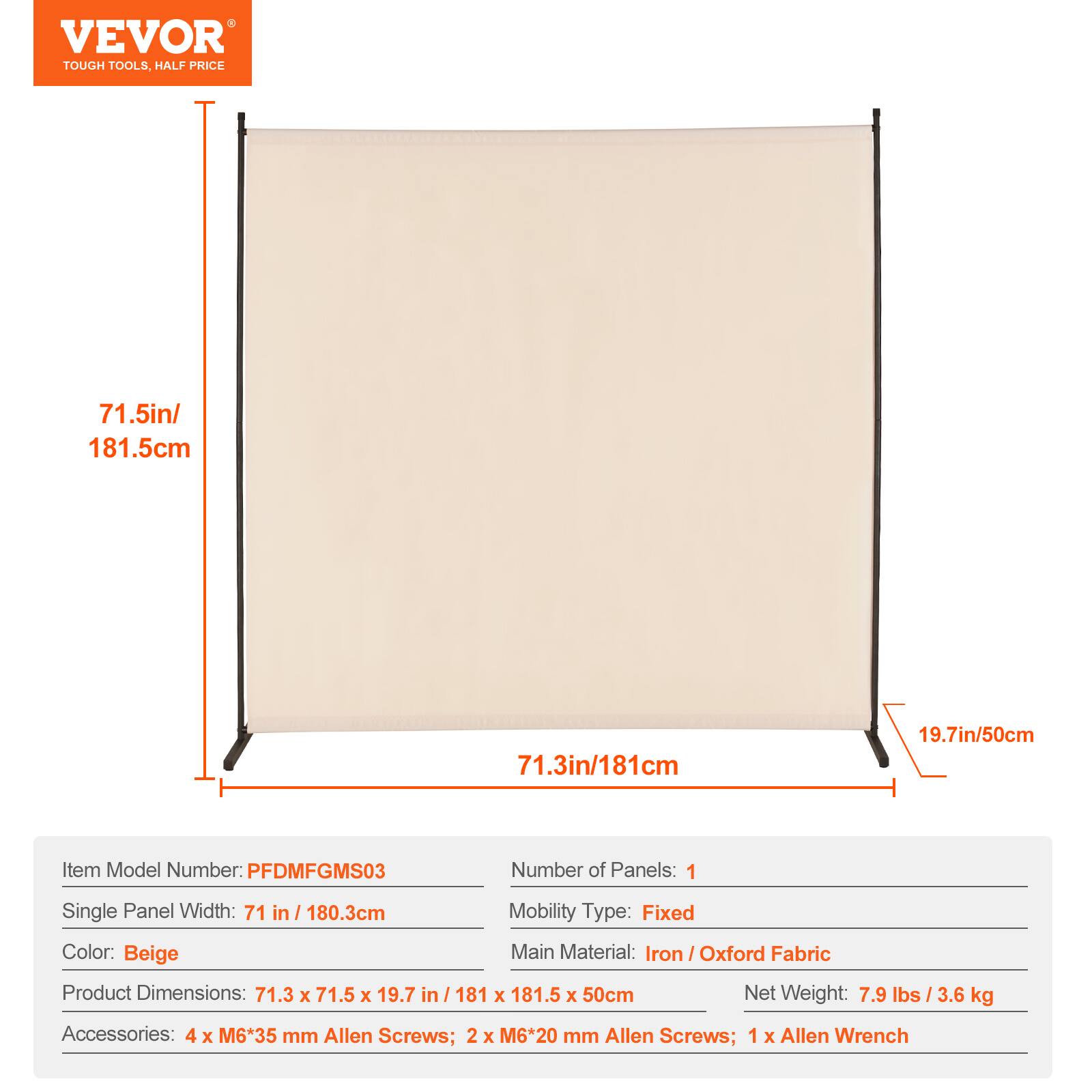 VEVOR Room Divider, Single Panel Room Divider, 6FT Privacy Screen ...