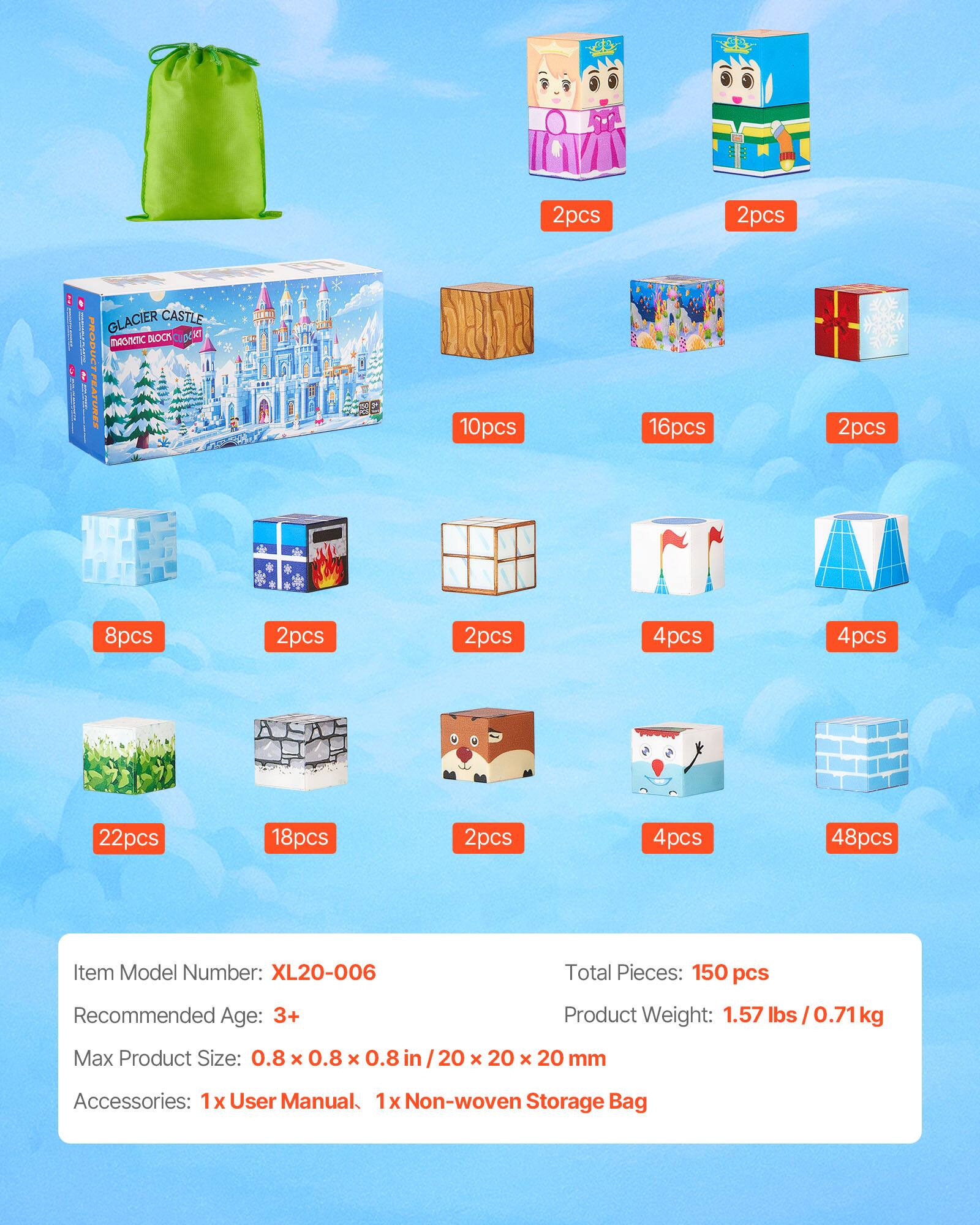 VEVOR Magnetic Blocks, 150 PCS Glacier Castle Set, Magnetic Building ...