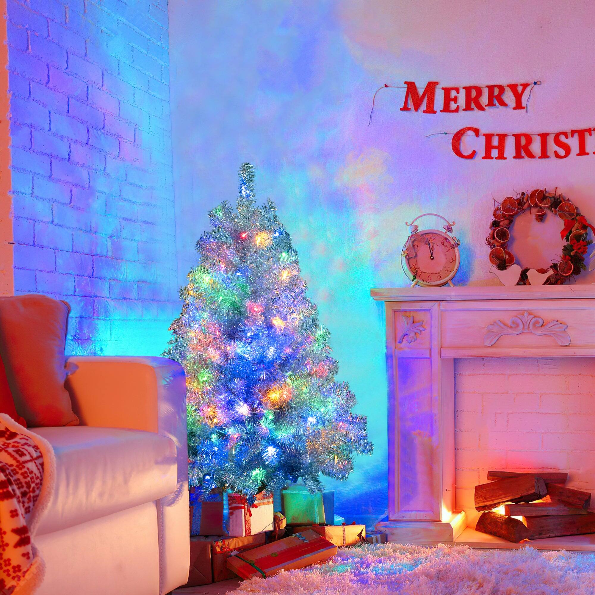 BreeBe 4FT Sliver Pre Lit Artificial Christmas Tree Silver N704P199510N ...