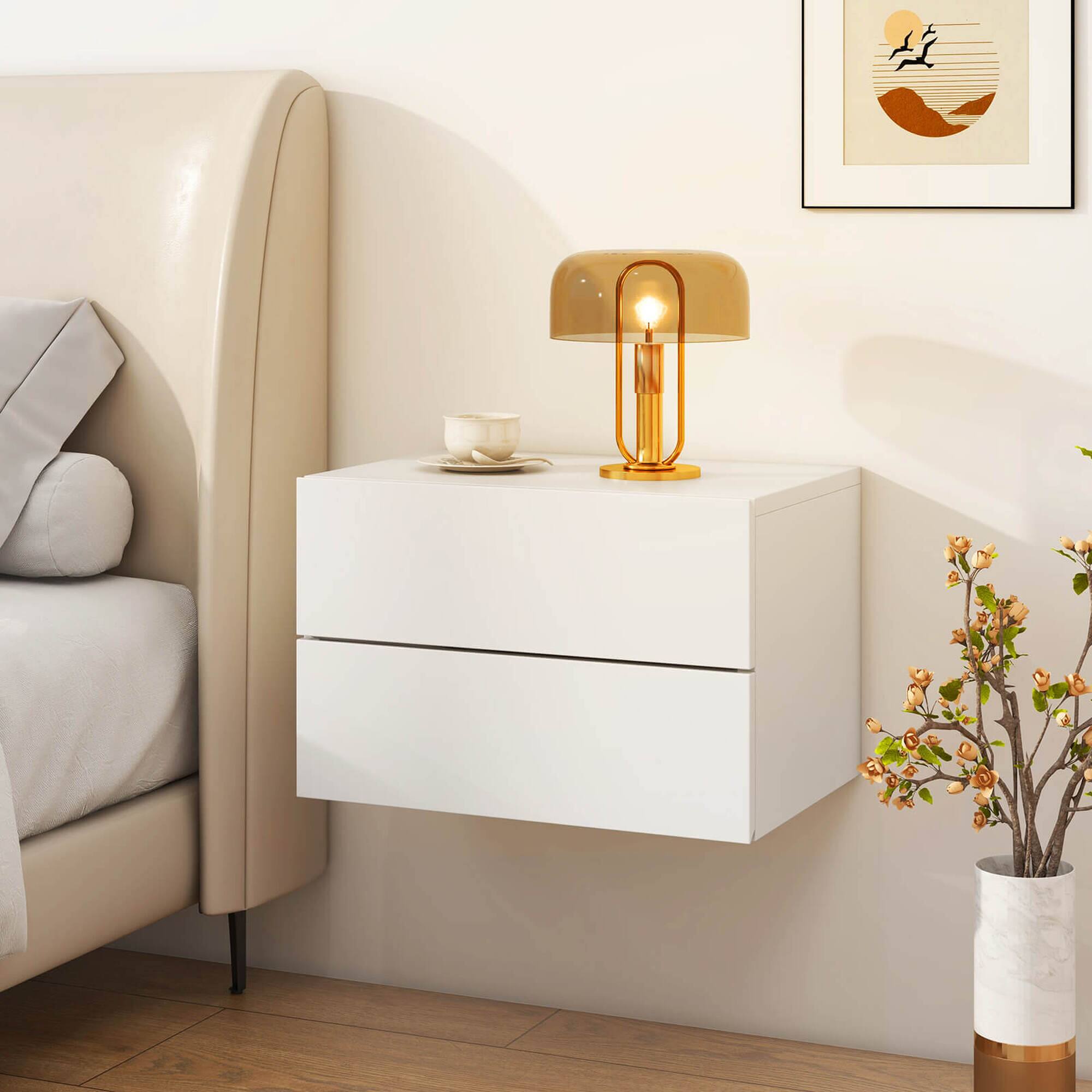 Costway 2 PCS Floating Nightstand with Drawer Storage Modern Floating ...
