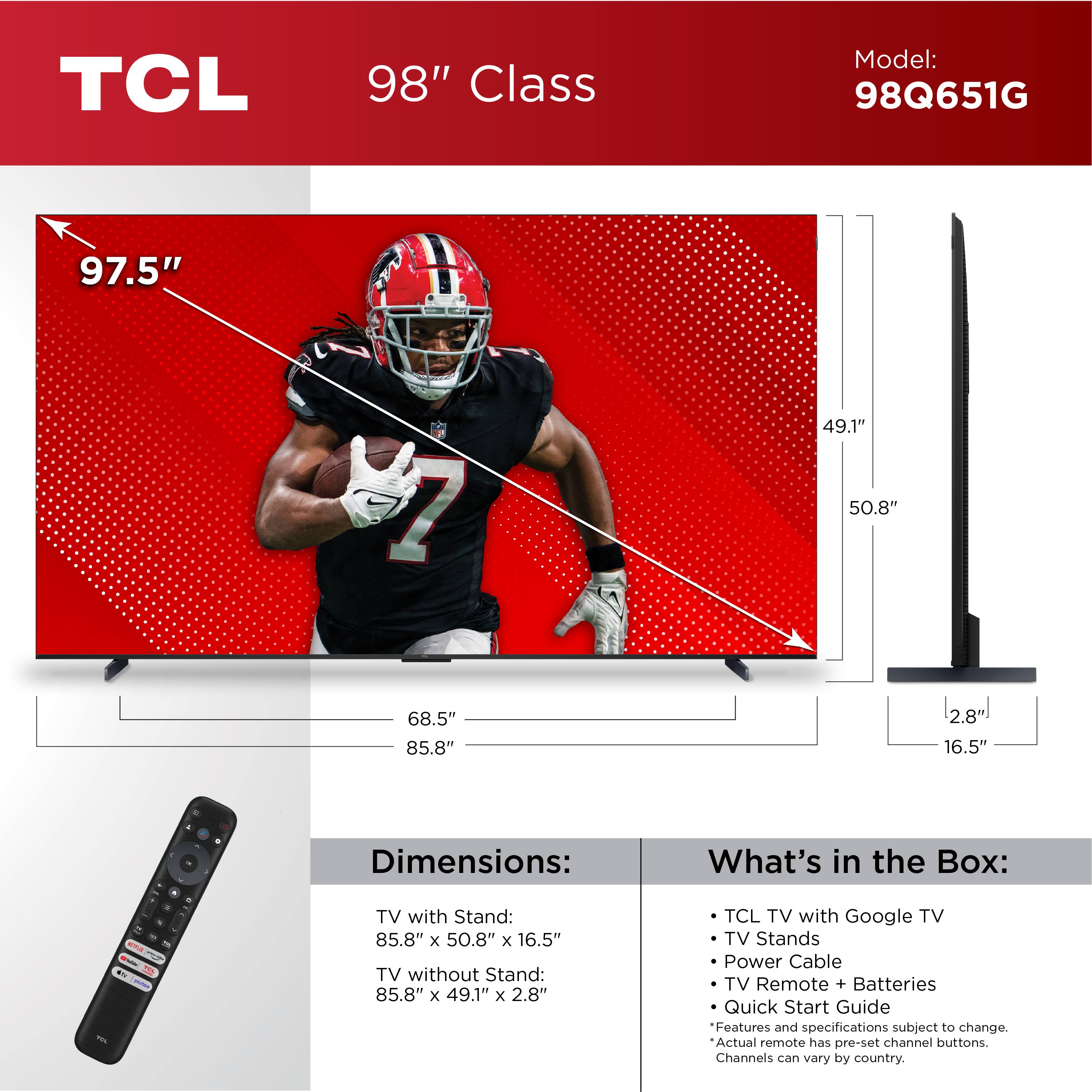 TCL 98" Class Q6 Series 4K UHD HDR QLED Smart Google TV (2024) 98Q651G ...