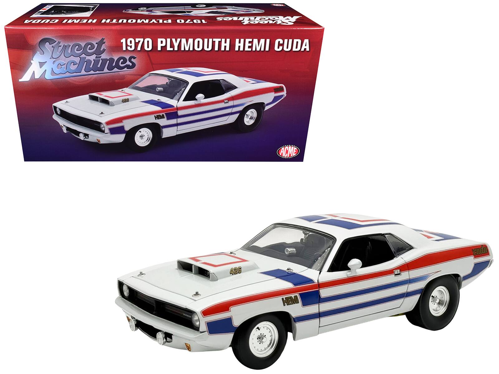 ACME 1970 Plymouth HEMI Cuda "Street Machine" White with Red and Blue ...