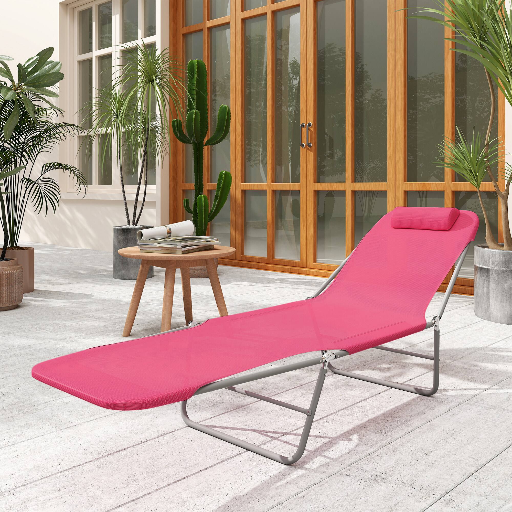 Outsunny Folding Chaise Lounge Chair, Pool Sun Tanning Chair, Outdoor ...