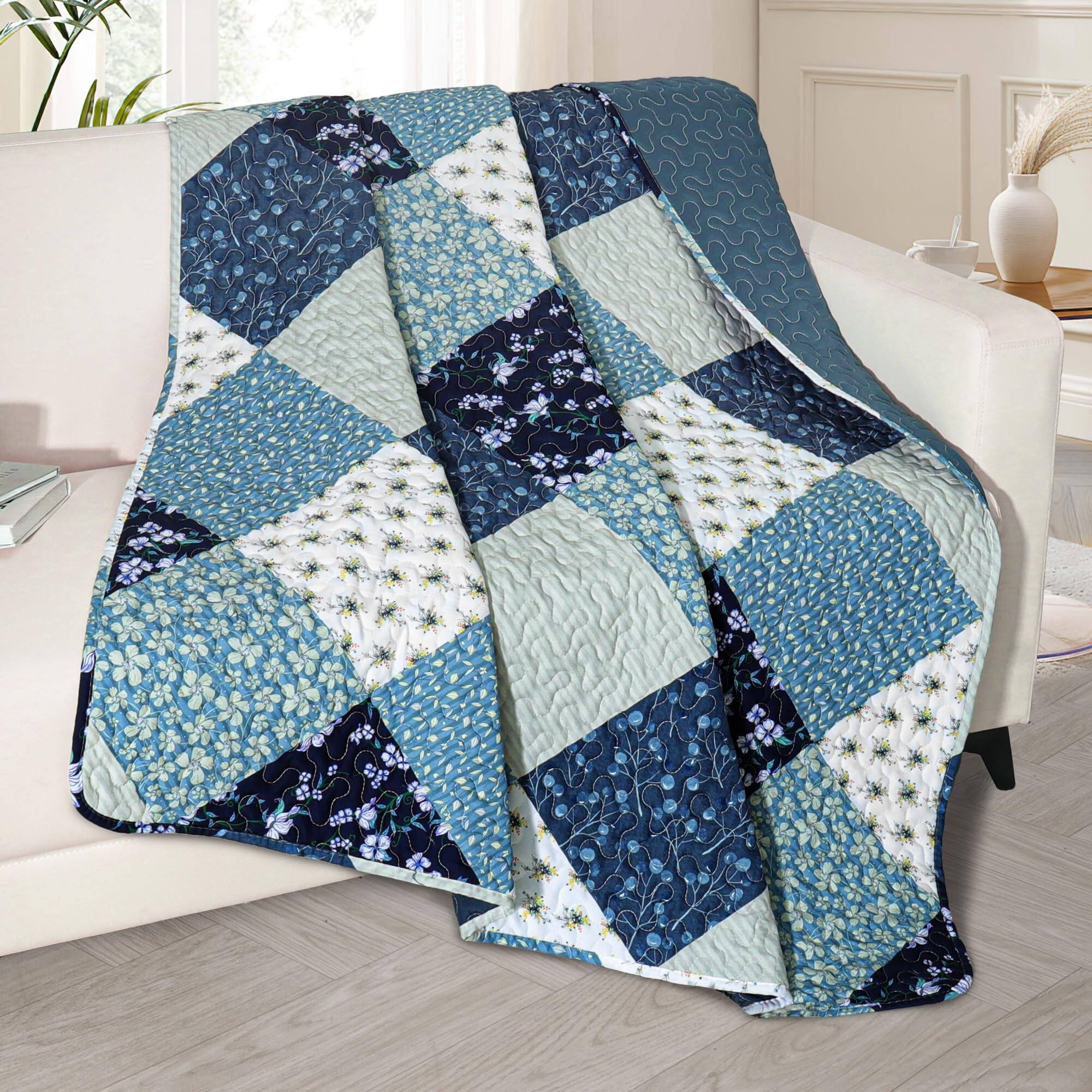 Dapper Styles 50 x 60 Quilted Throw Blanket Microfiber Quilt With Boho Patchwork Pattern ...