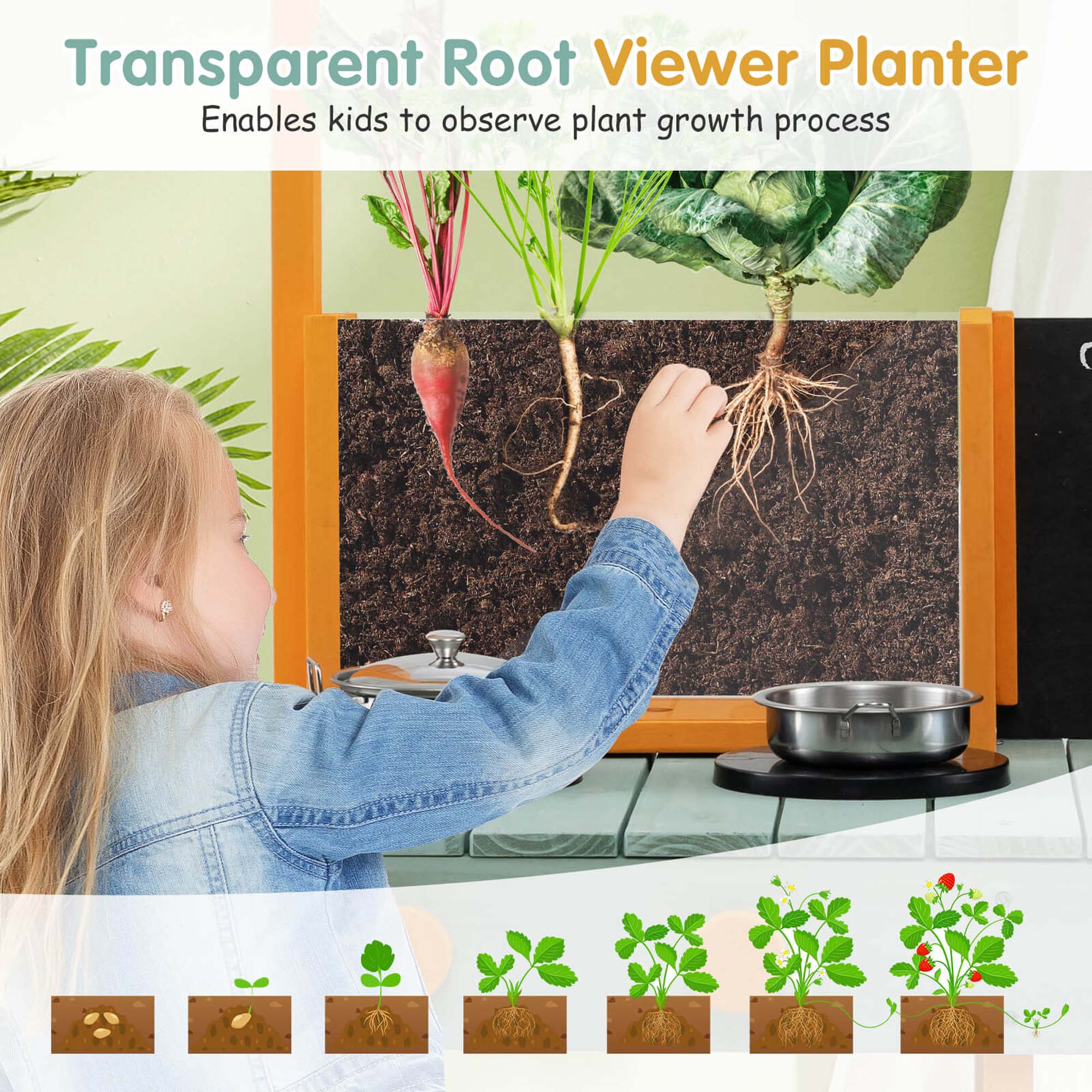 Costway Kids Kitchen Playset Outdoor Mud Kitchen with Root Viewer ...