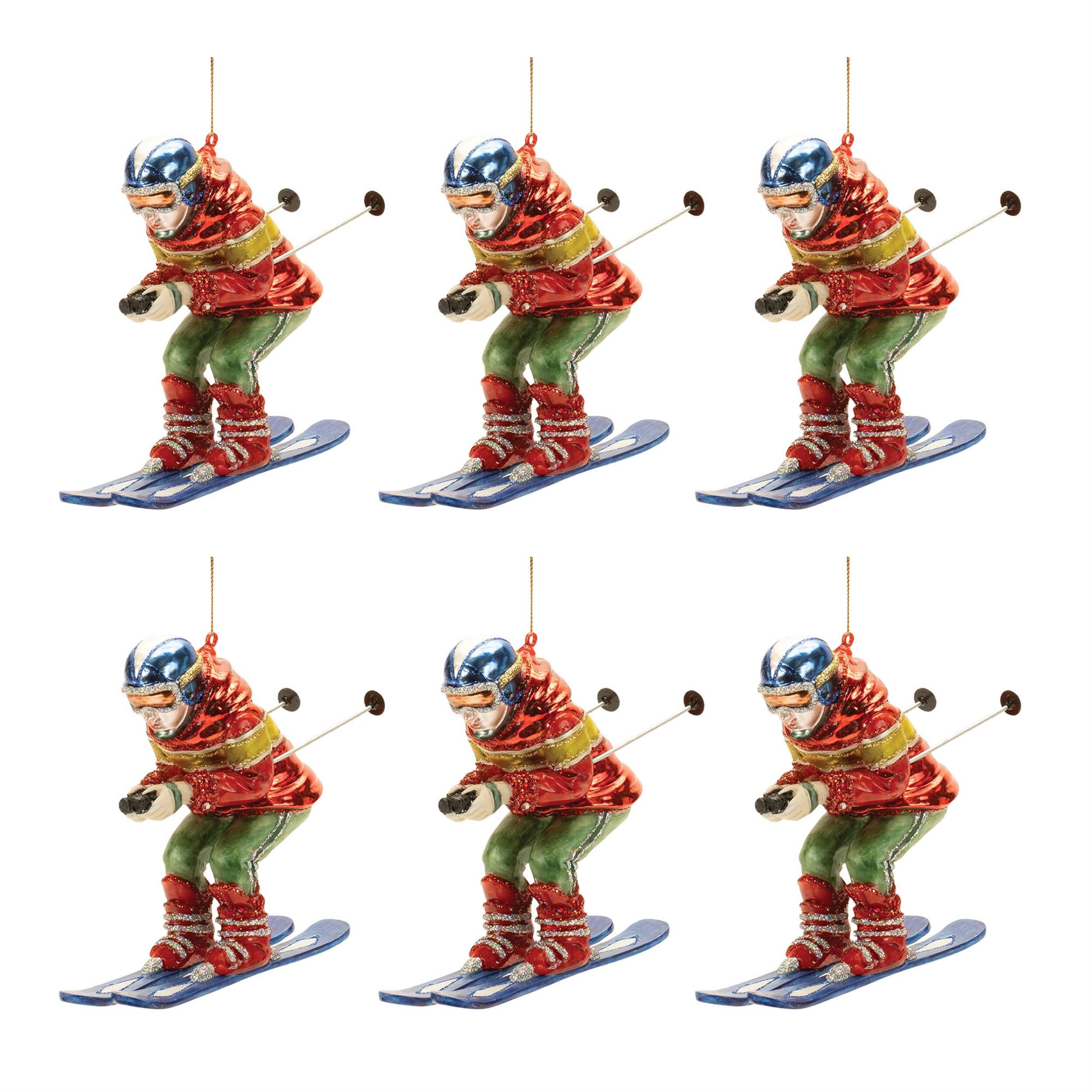 BreeBe Glittered Glass Skiier Ornament (Set of 6) Red, Blue 94174DS ...