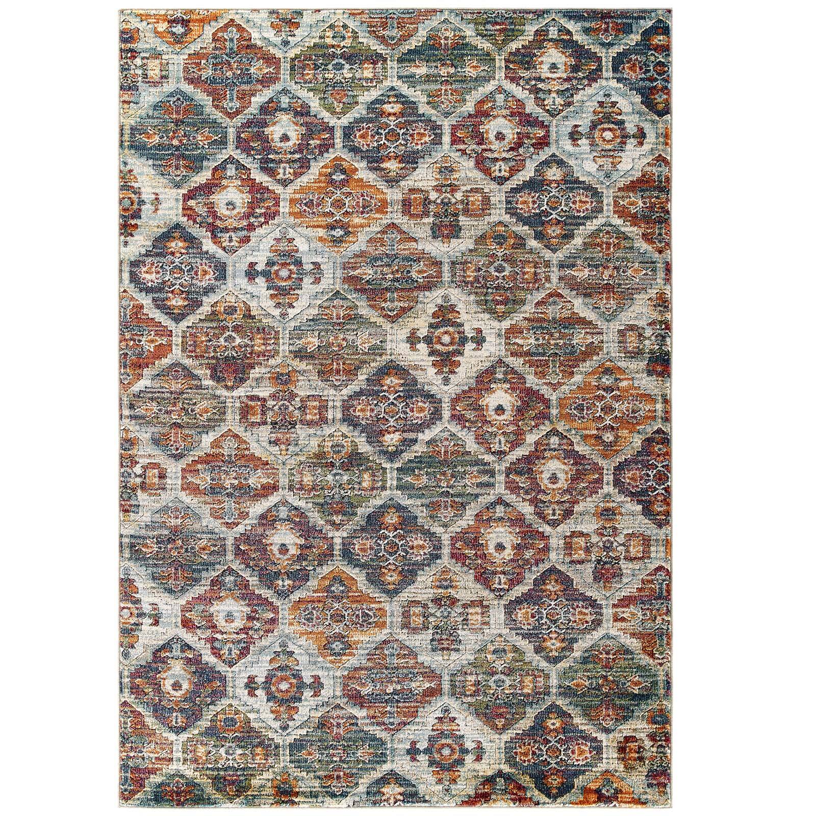 Modway Tribute Azalea Distressed Vintage Floral Lattice Area Rug ...