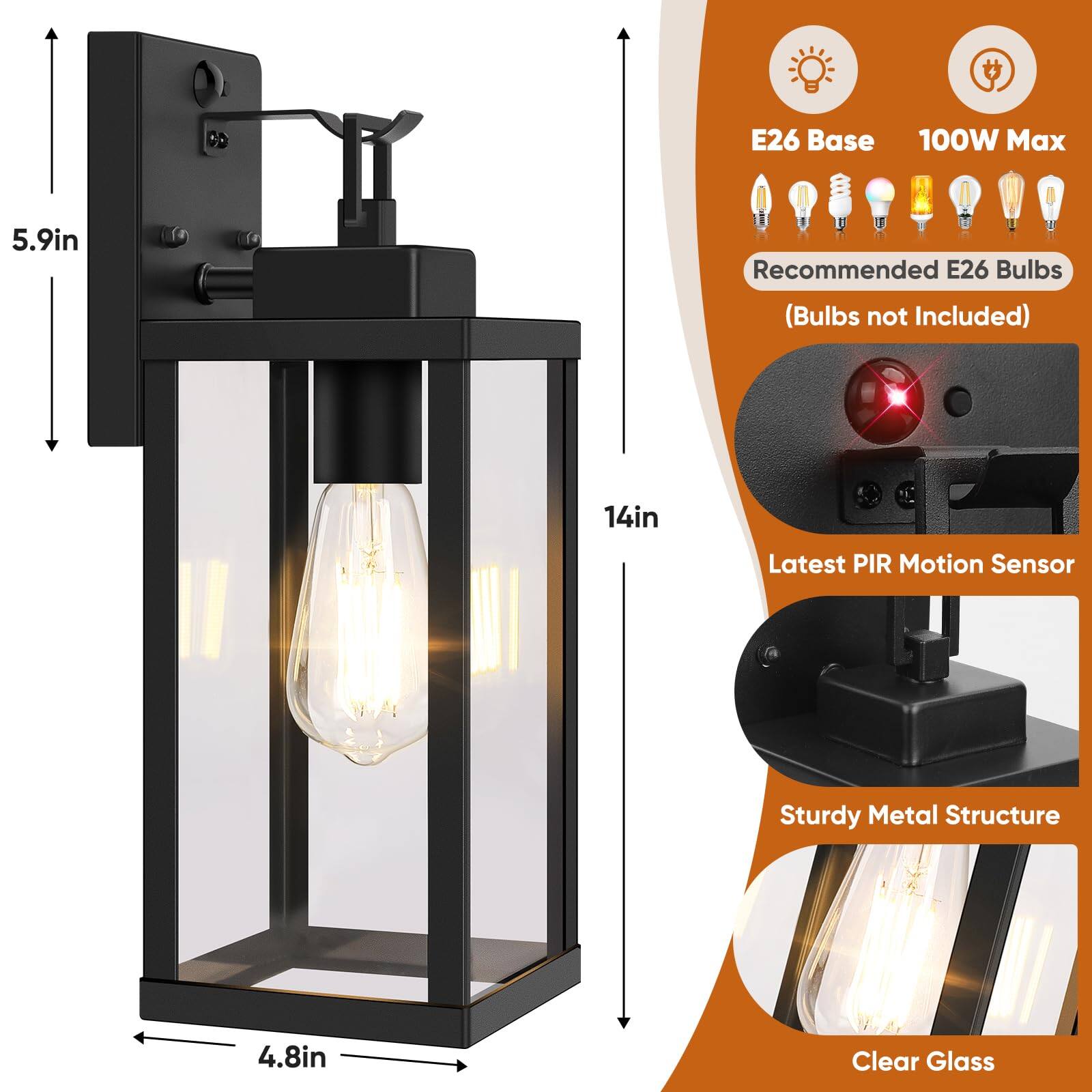 COTTAGE 14 Upgraded Motion Sensor Outdoor Wall Lights Dusk To Dawn ...