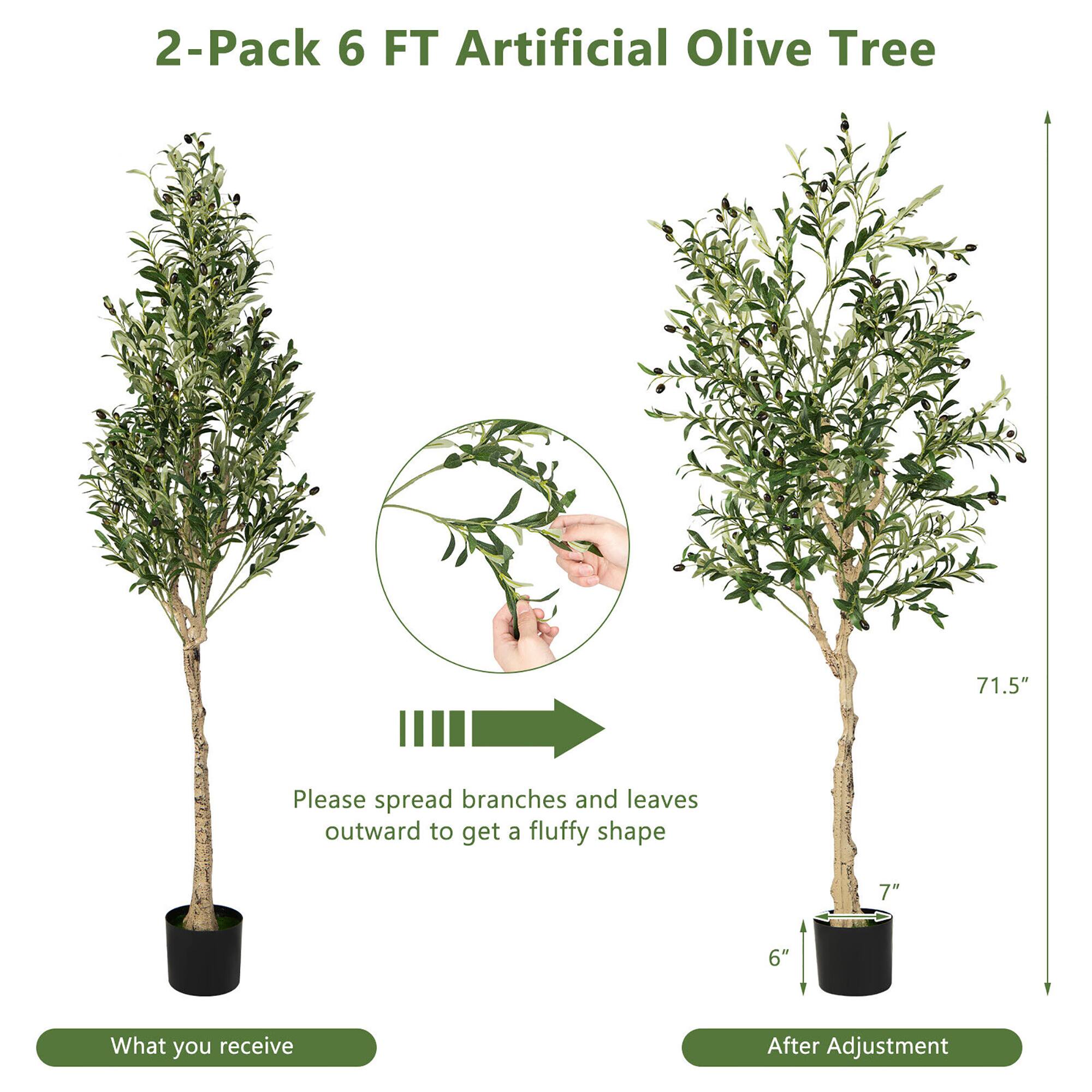 Gymax 2 Pack Artificial Olive Tree 6 FT Tall Faux Olive Plants for ...