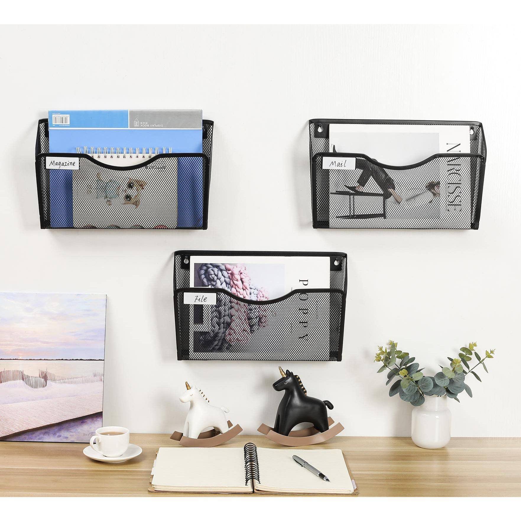 Dapper Styles Wall File Organizer With Label Panel 6 Single Pocket Mesh ...