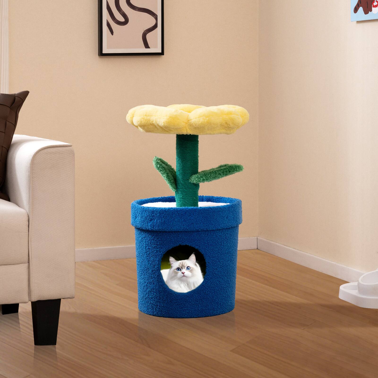 Gymax Cute Cat Tree for Indoor Cats Kitten Tower w/Flower Padded Perch ...