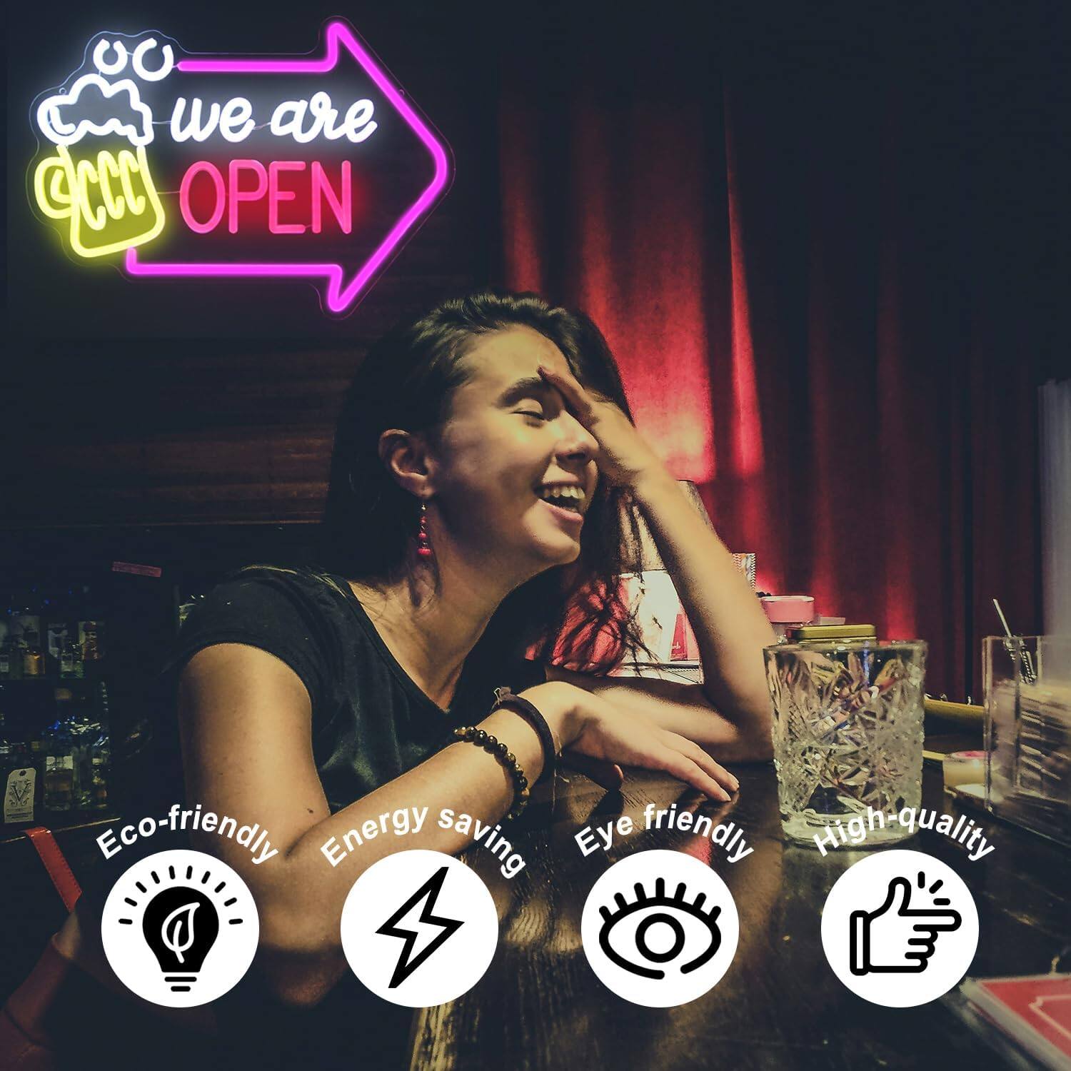 Auledio We Are Open Bar Neon Sign Beer Neon Lights Open with Arrow LED ...