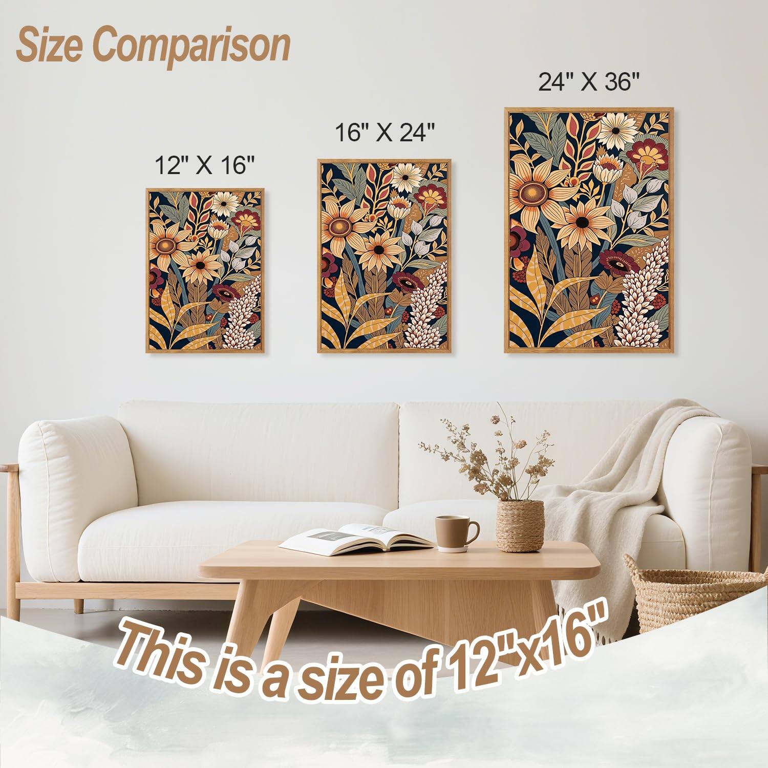 Fabibe Vintage Flowers Framed Canvas Wall Art Set Of 3, Rustic Bohemian ...