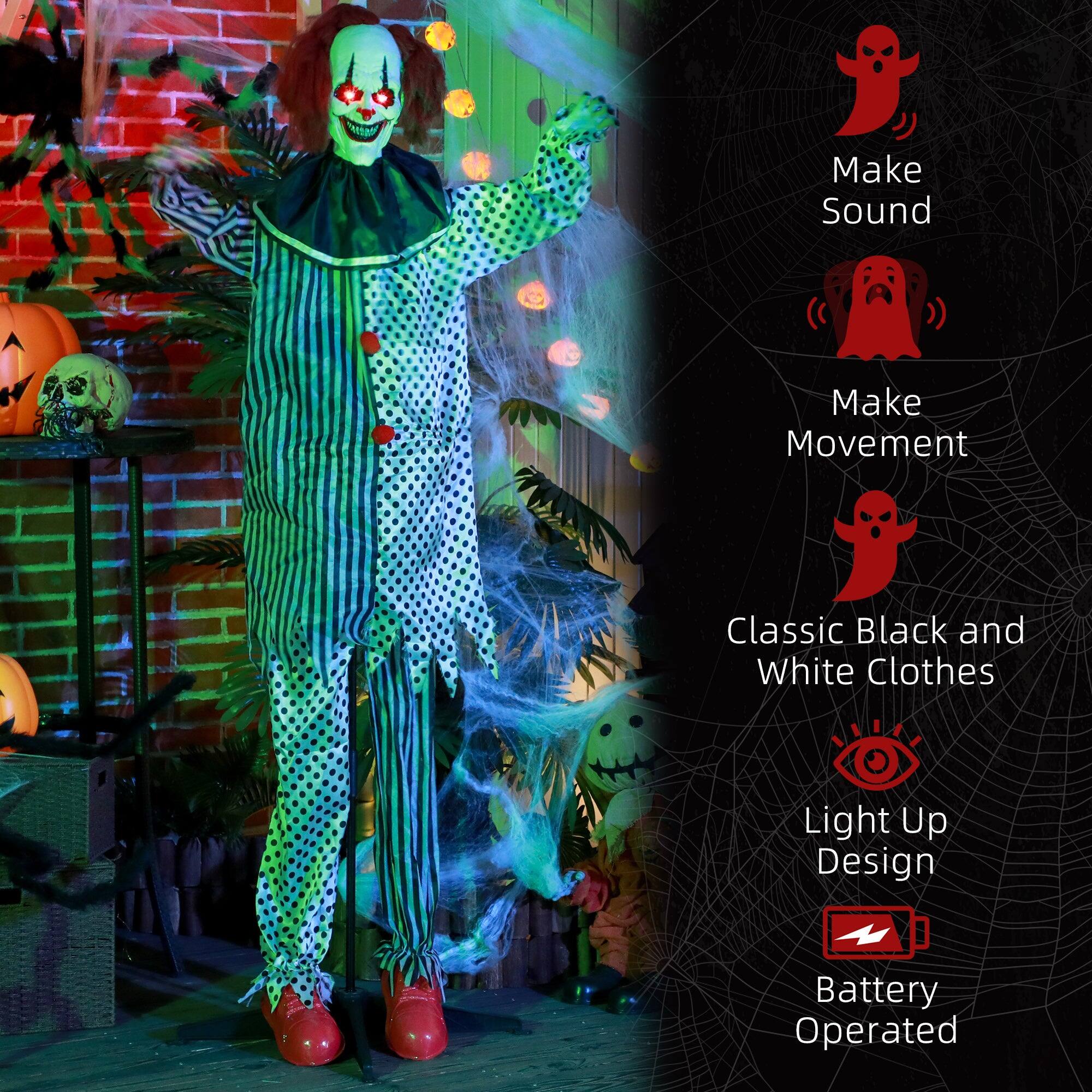 Boyel Living 6 ft. Halloween Animatronic Circus Clown with Motion Sound ...