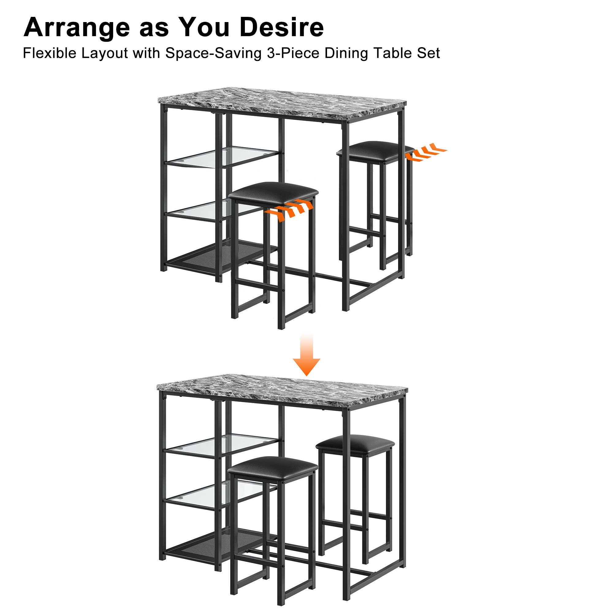 Vecelo 3 Piece Counter Height Dining Table Set with Storage Shelves and ...