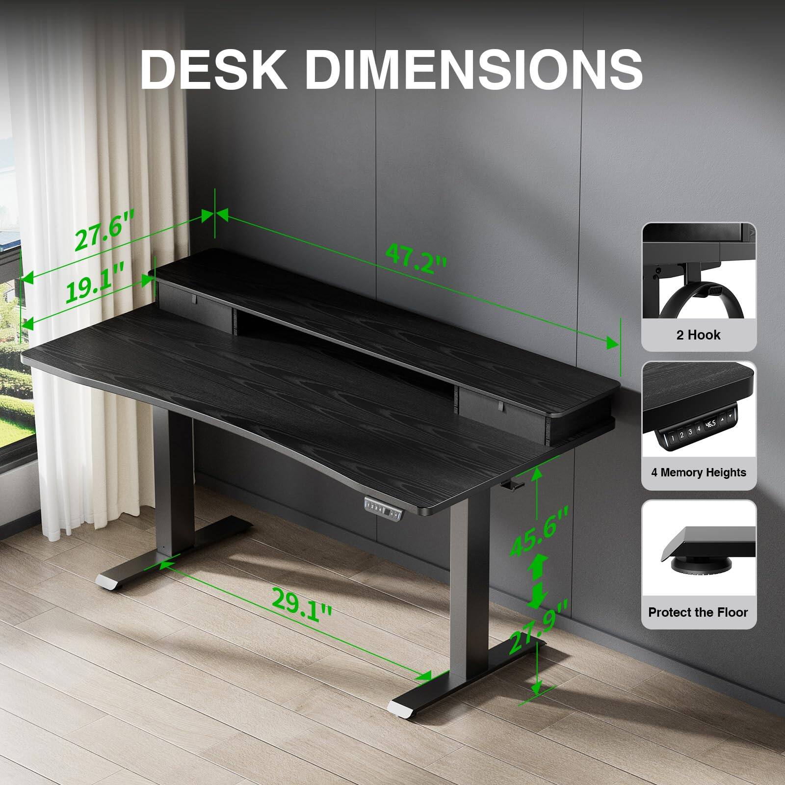 Fabibe 47.2"*27.6" Standing Desk With Storage Drawers Adjustable Height ...
