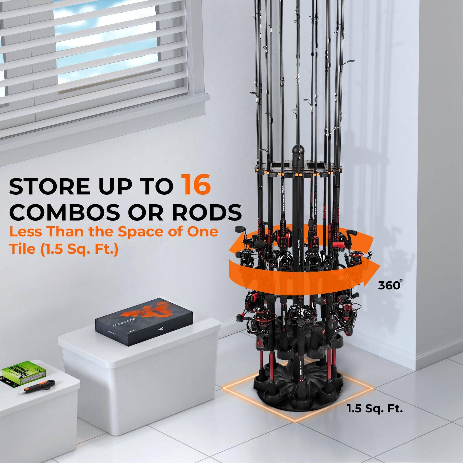 NICHOLAS KLEIN V16 Fishing Rod Rack With Rotating Base Pole Holds Up To ...