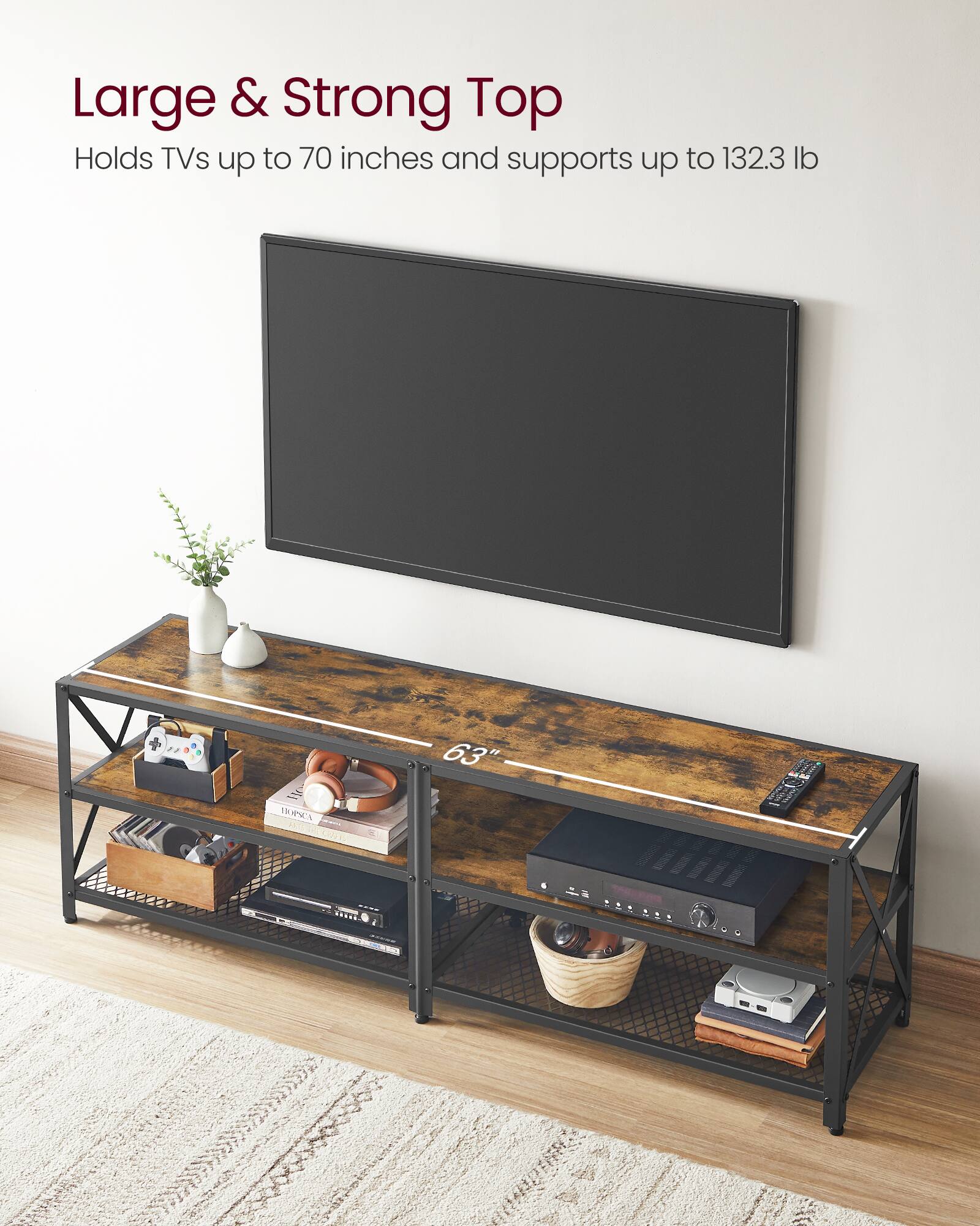 Songmics Home TV Stand, TV Table for TV up to 70 Inches, with Shelves ...