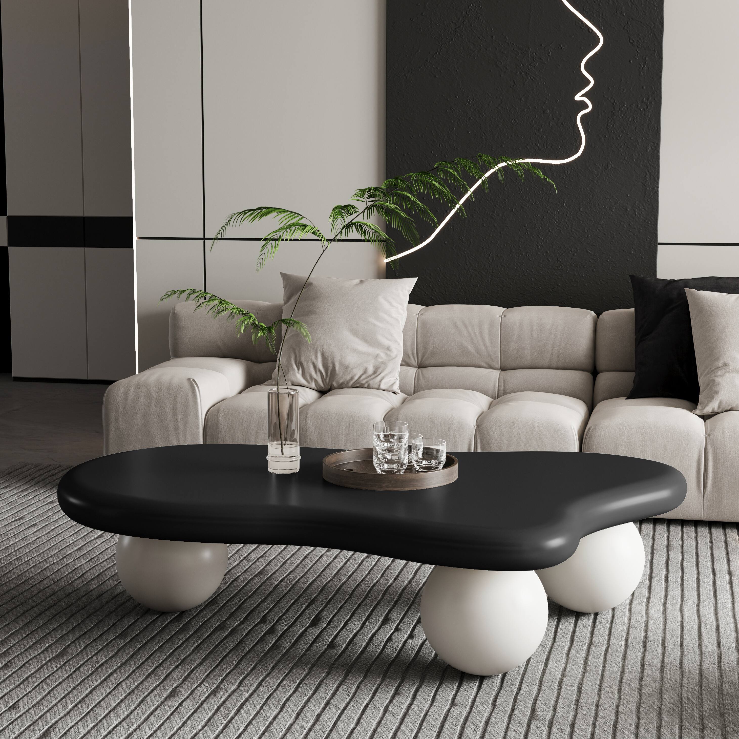 Loheer Cloud Coffee Table Irregular Black Top Center Table For Living ...