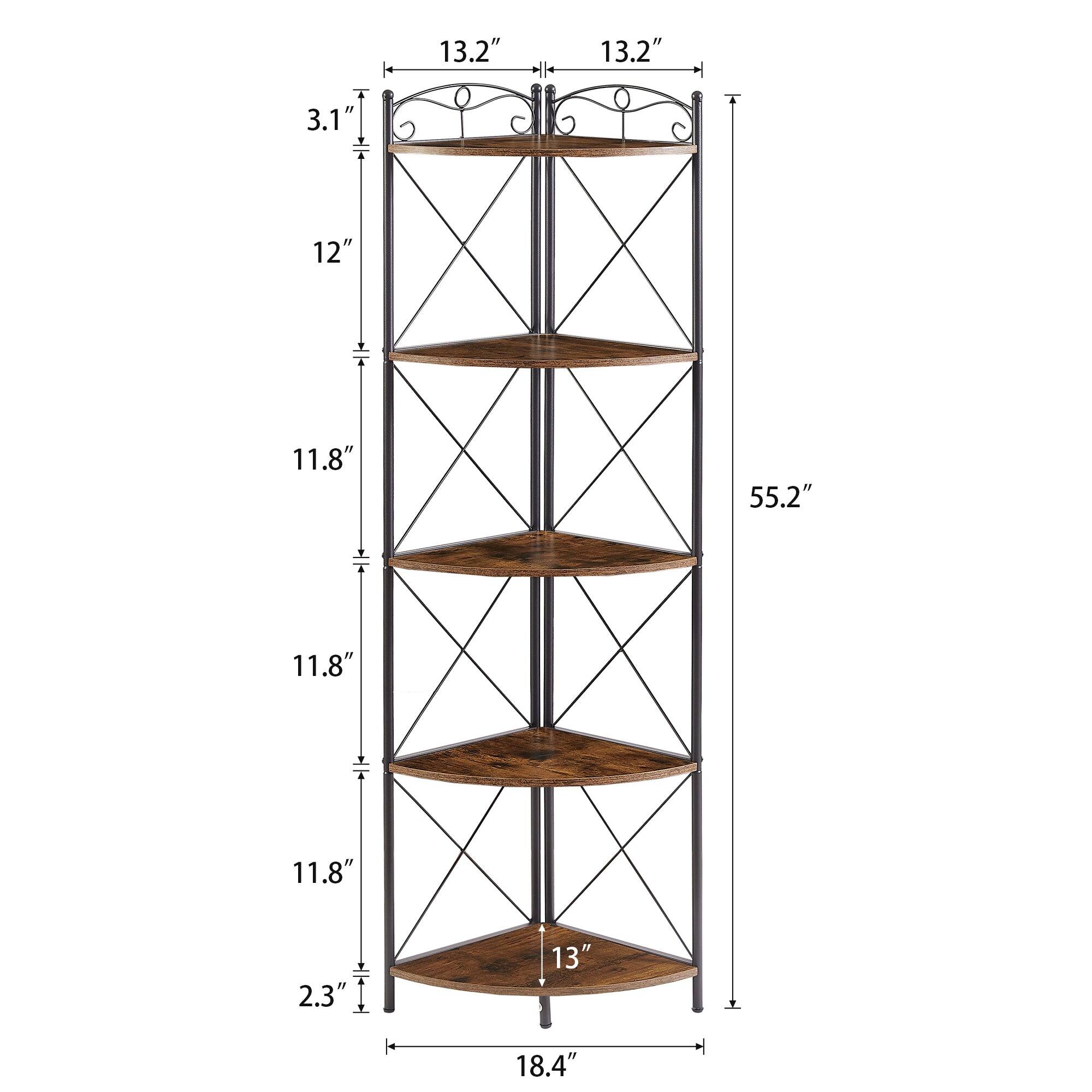 Vecelo 5 Tier Corner Shelf, Rustic Industrial Corner Bookshelf with ...