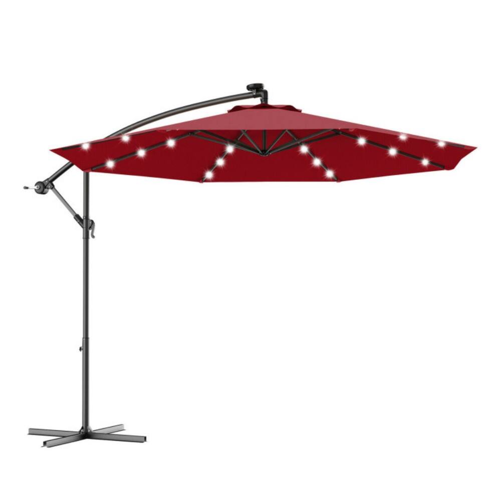 Mondawe 10ft Solar LED Patio Cantilever Umbrella with Crank Dark Red MO ...