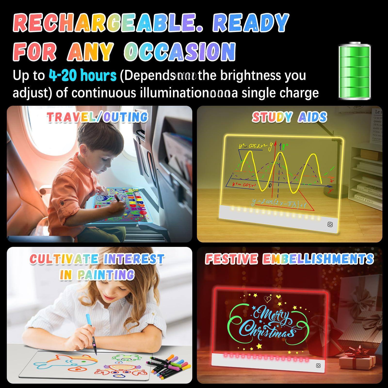 Fabibe 16" Led Drawing Board For Rechargeable Portable Doodle Glow Note ...