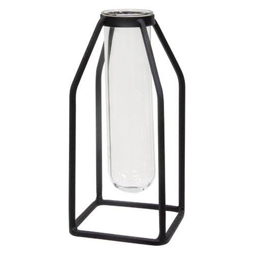 BreeBe Glass Tube Vase w/Metal Frame Thin Black/Clear G14501B - Best Buy