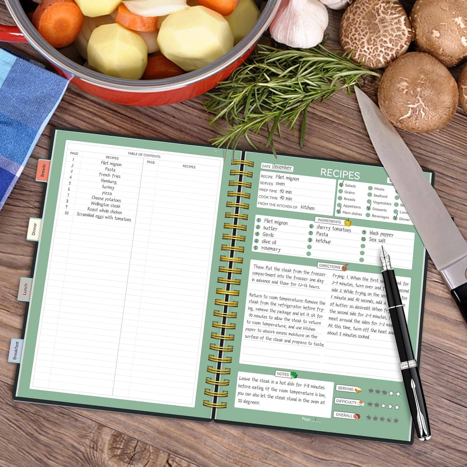 KERDOM Recipe Notebook to Write Your Own Recipes, Sprial Recipe Record ...