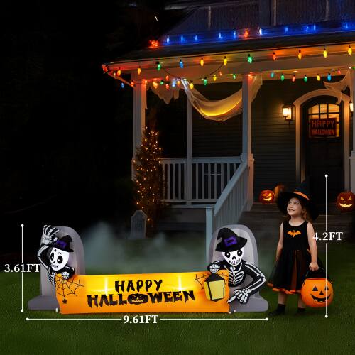 Winado 9.6 FT Halloween Inflatable Skeleton Tombstone Banner for ...