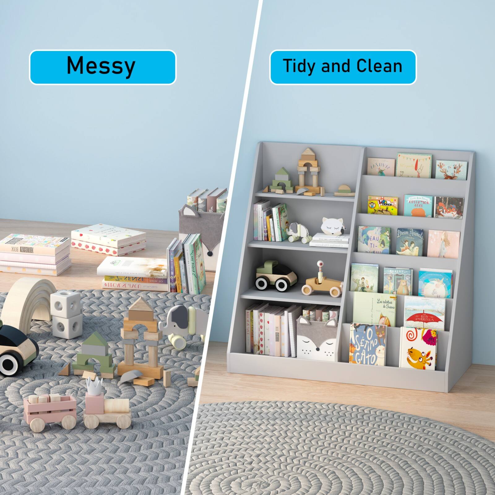 Ecooso Kids Bookshelf and Toy Storage Organizer, Multifunctional 4 Tier ...