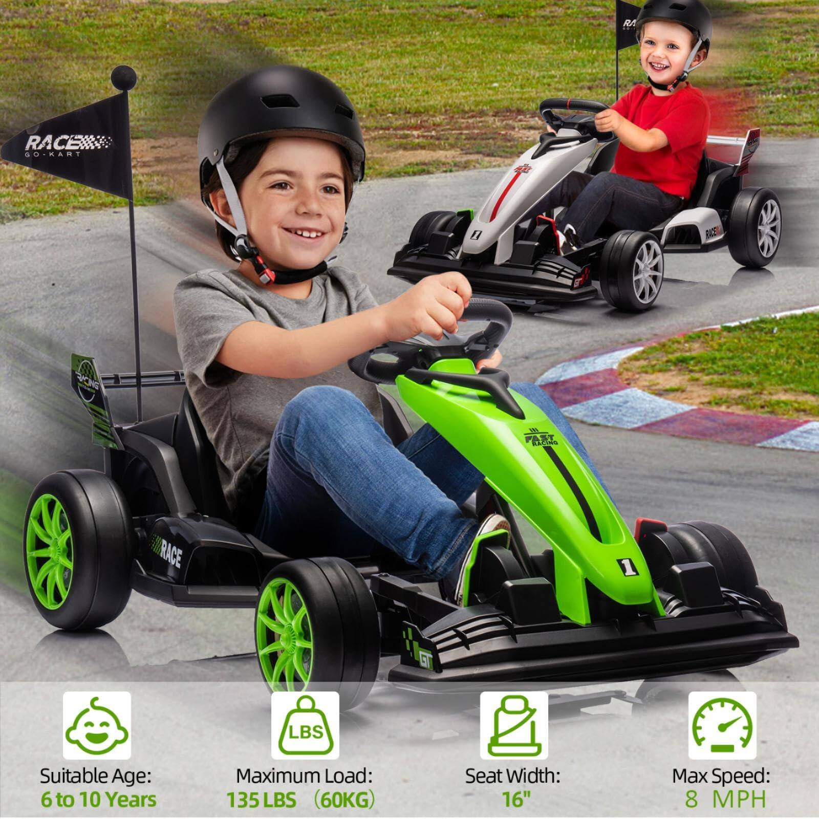 GARVEE 24V Go Kart for Kids 6+ with Dual 200W Motors, 8 MPH High Speed ...