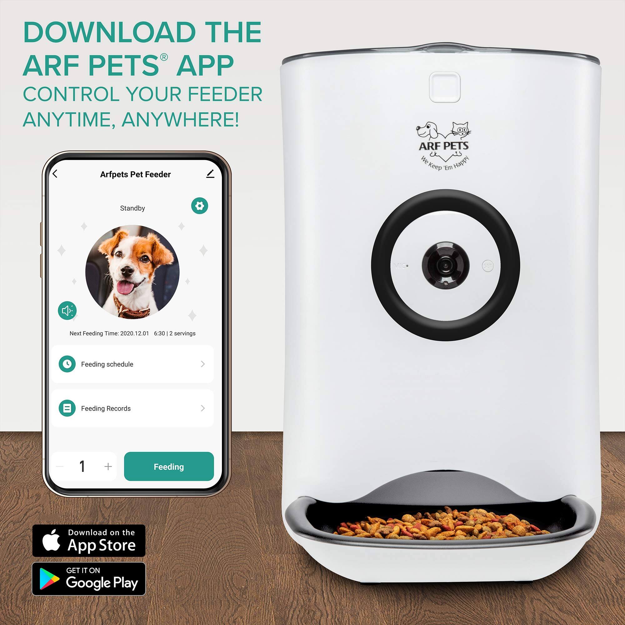 Arf Pets Smart Automatic Pet Feeder with Wi Fi, HD Camera & Video ...