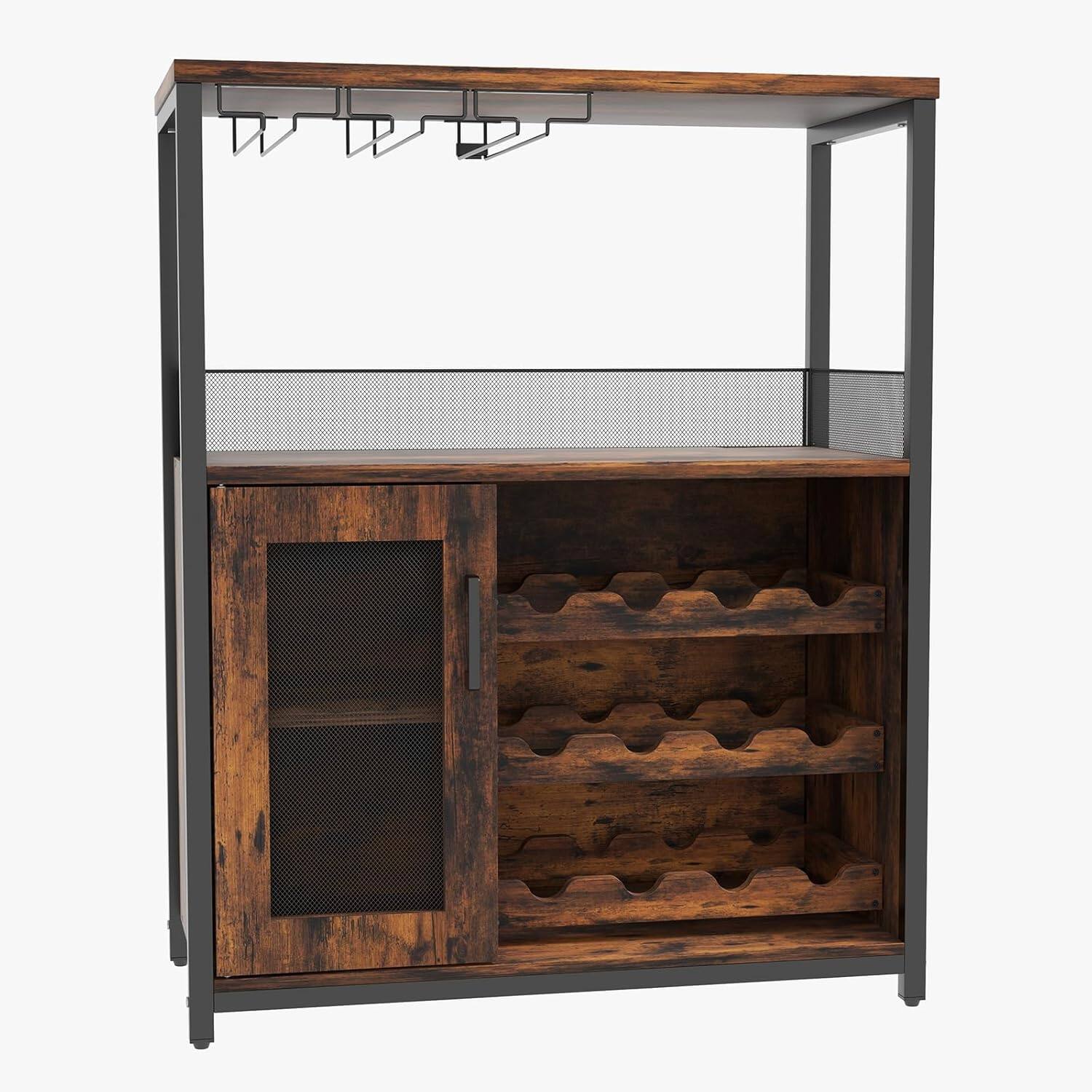 Homhougo 3 Tier Wine Bar Cabinet, Coffee Bar with Glass Holder, Mesh ...